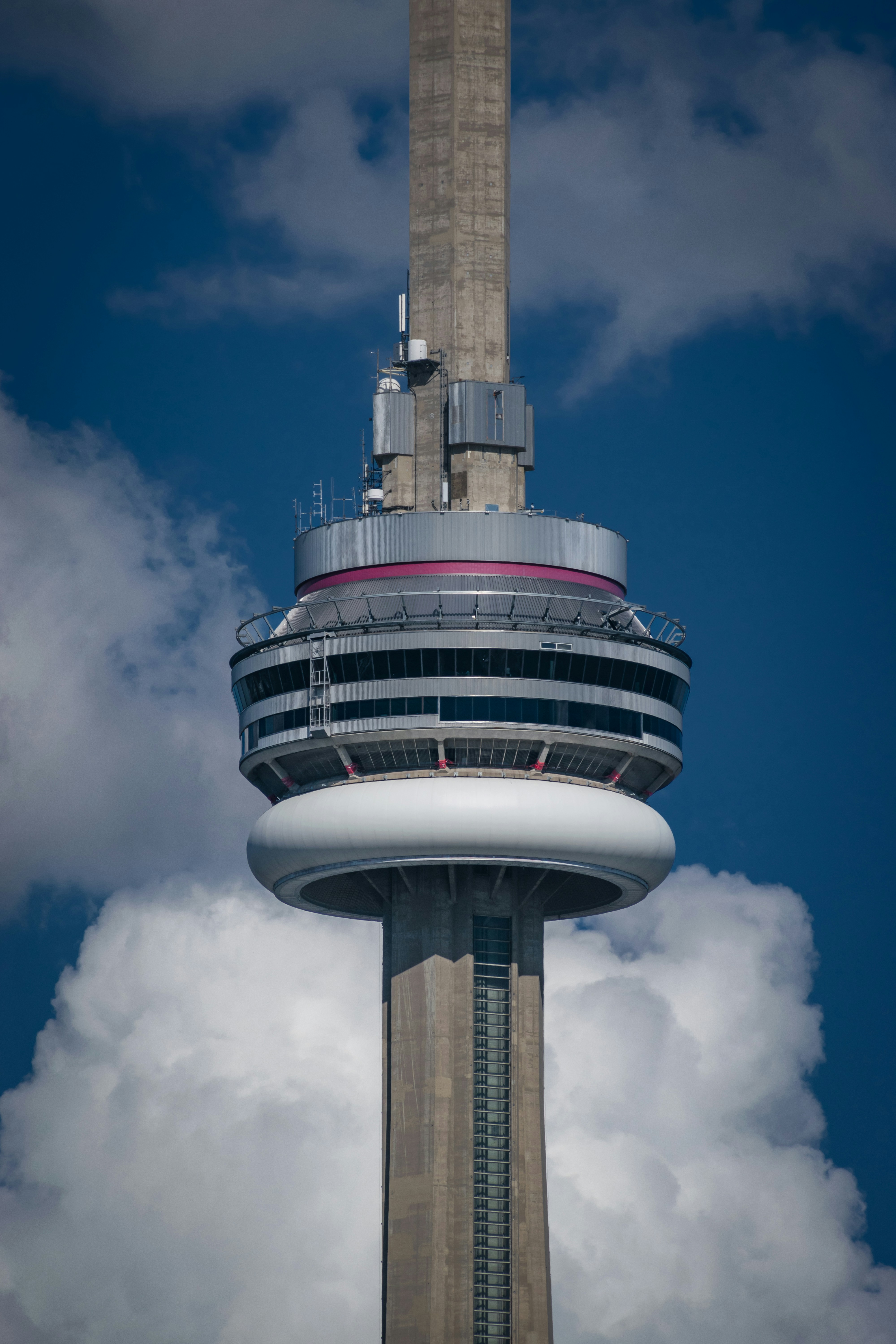 Crown Ring Against the Sky: Close-Up of the CN Tower's Observation Deck