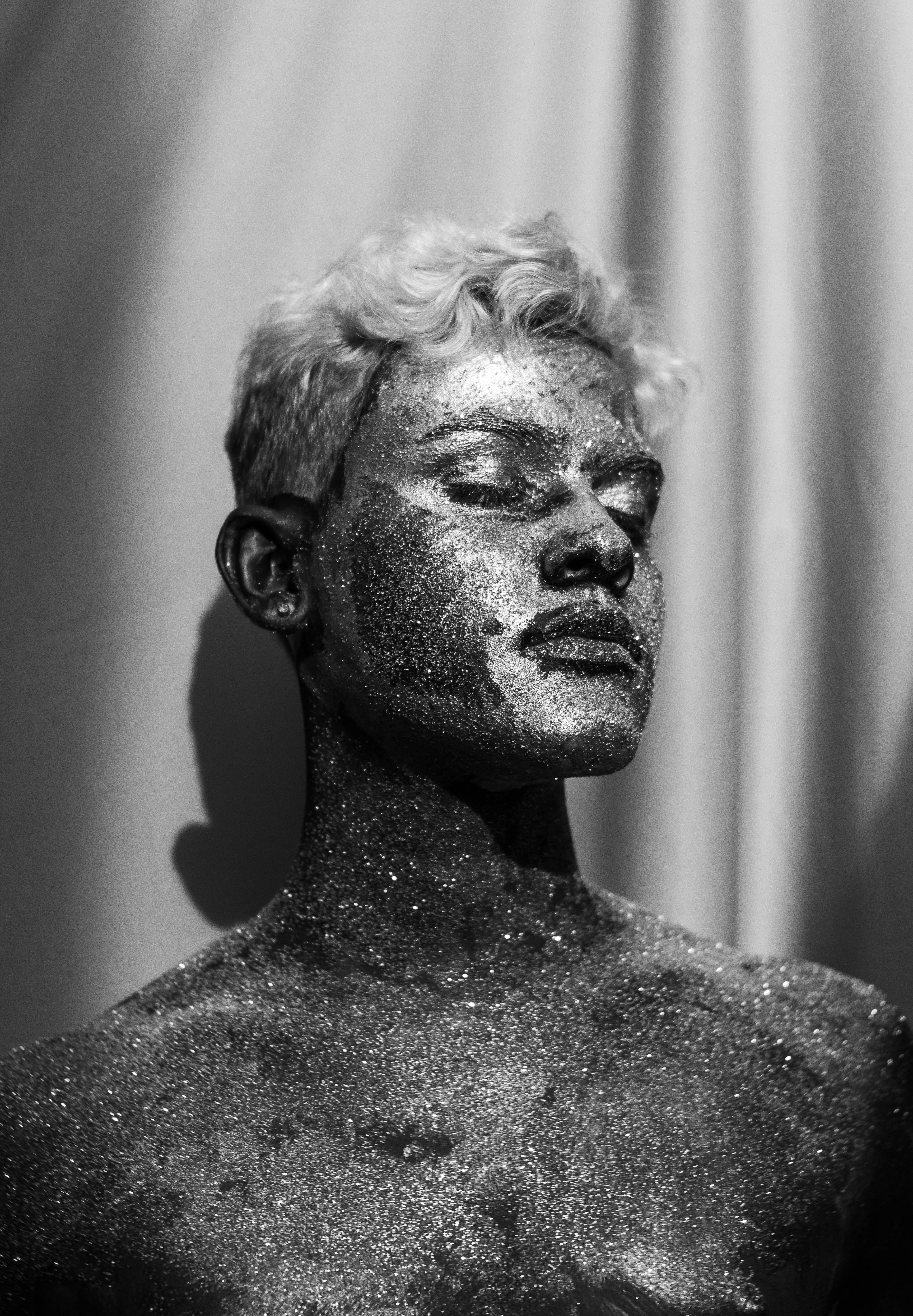 Glimmered Reverie: A Quiet Portrait in Glitter and Shadow