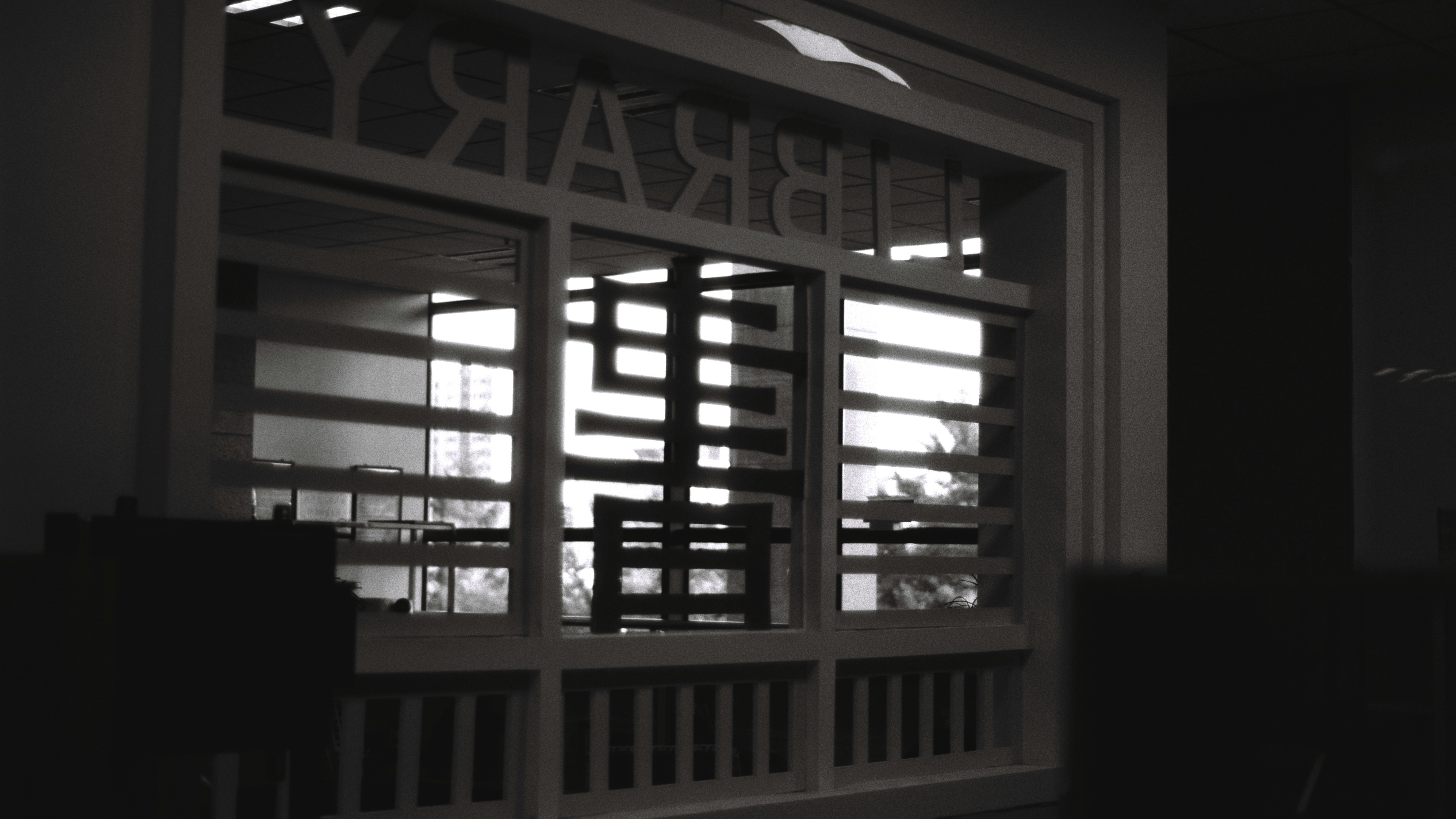 A black and white photo of a library window photo – Free Liaoning ...