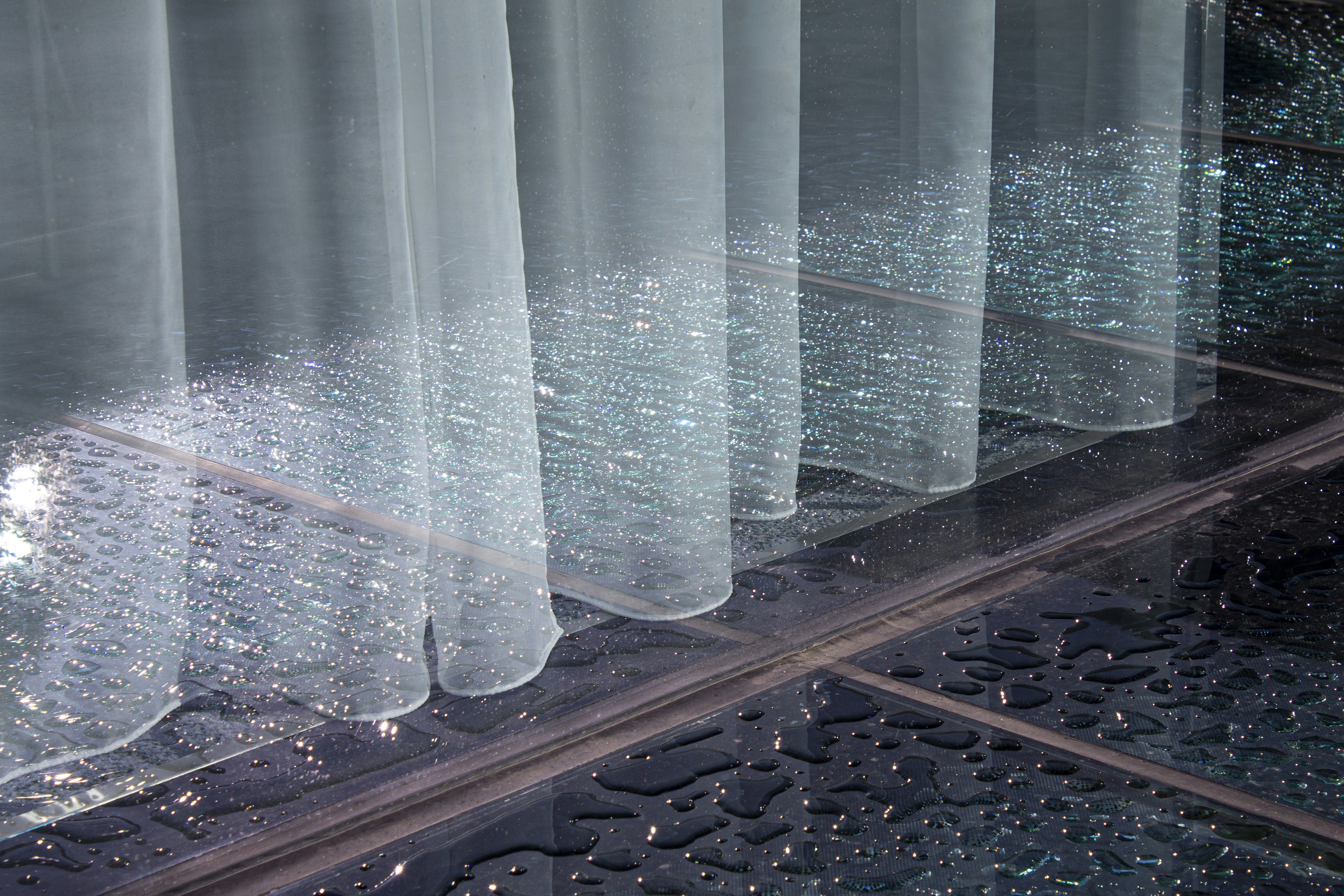 A reflection of a shower curtain in a mirror photo – Free Glass Image ...