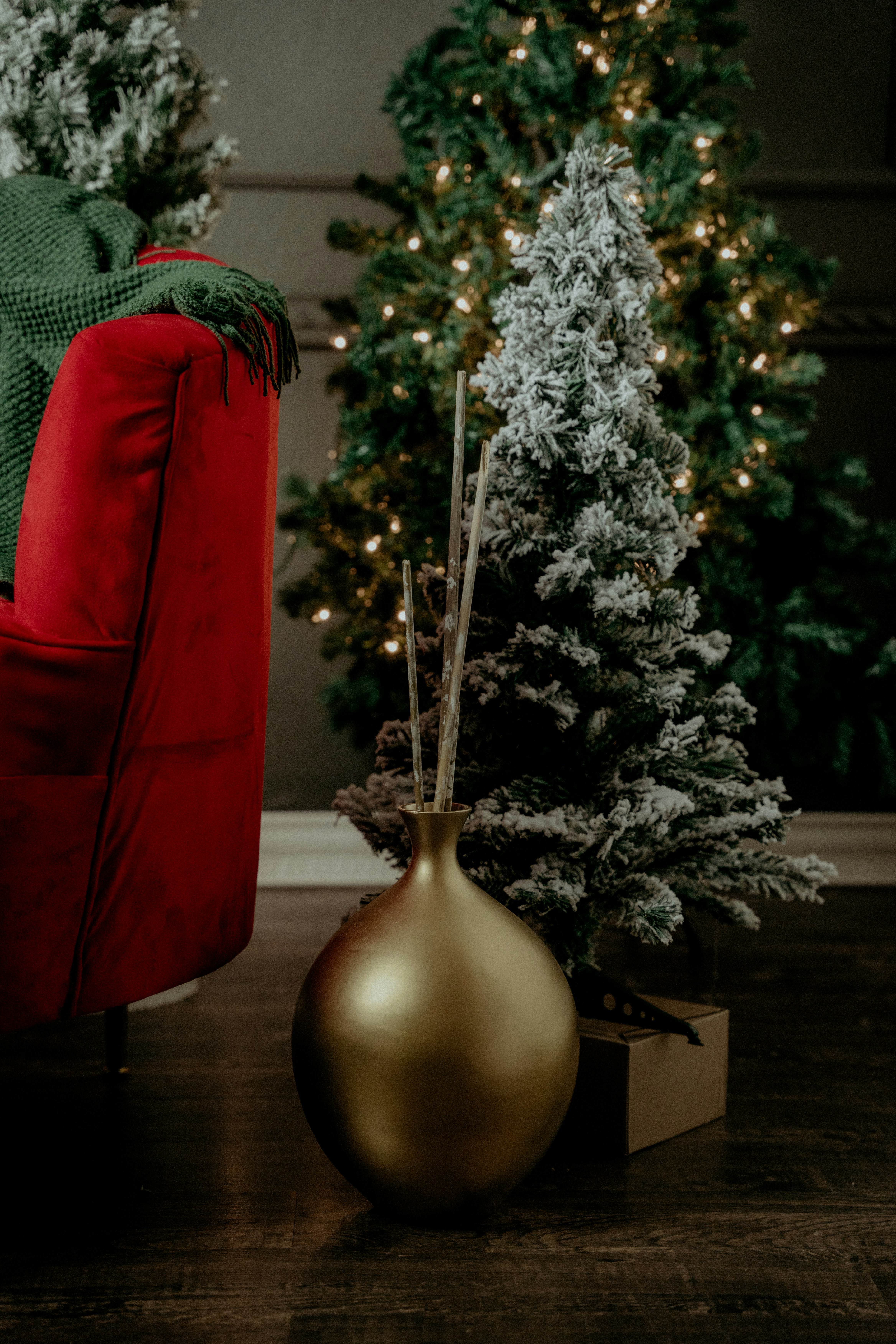 Golden Vessel in a Snow-Kissed Christmas Corner