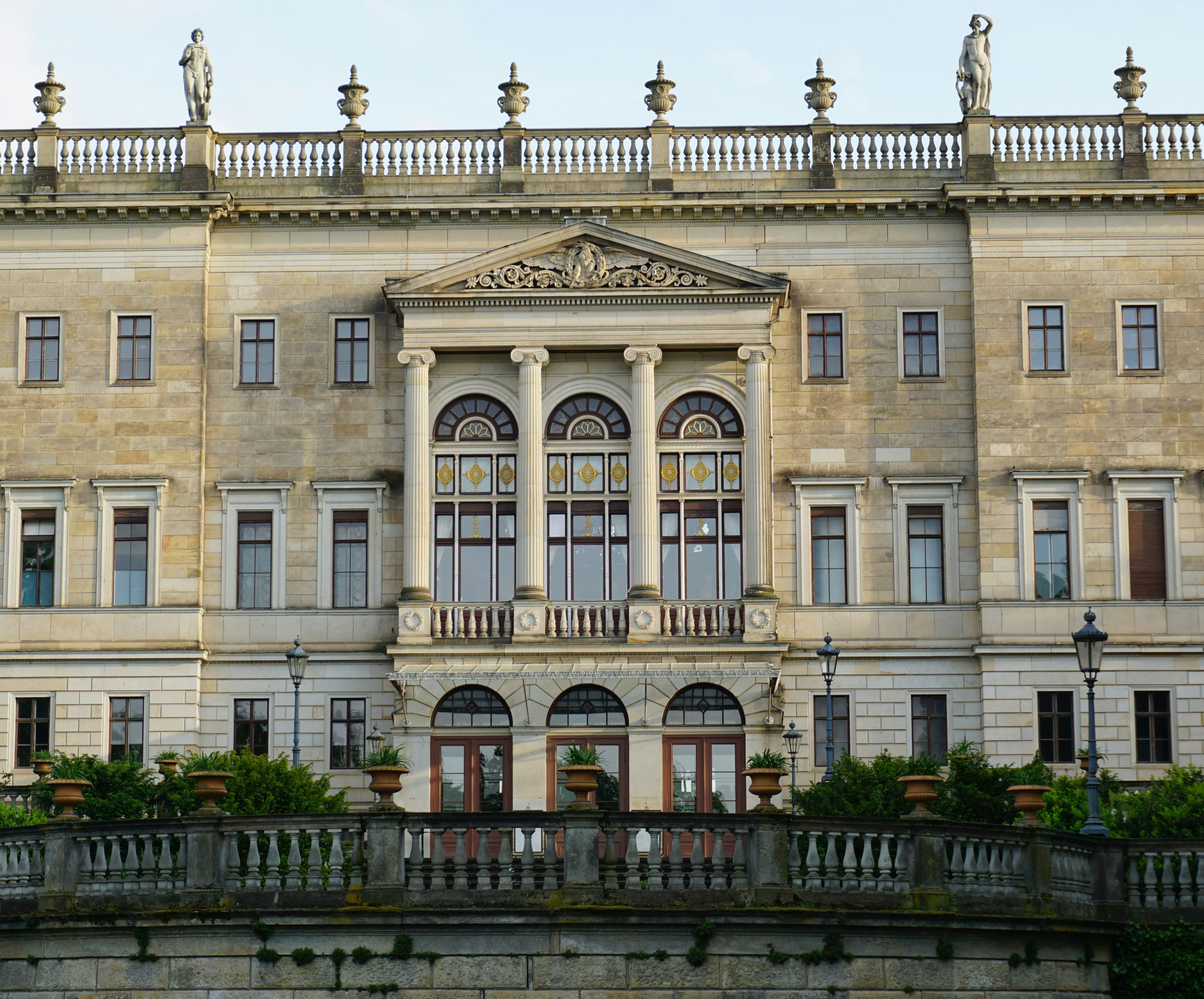 The facade of Albrechtsberg palace in Dresden.
