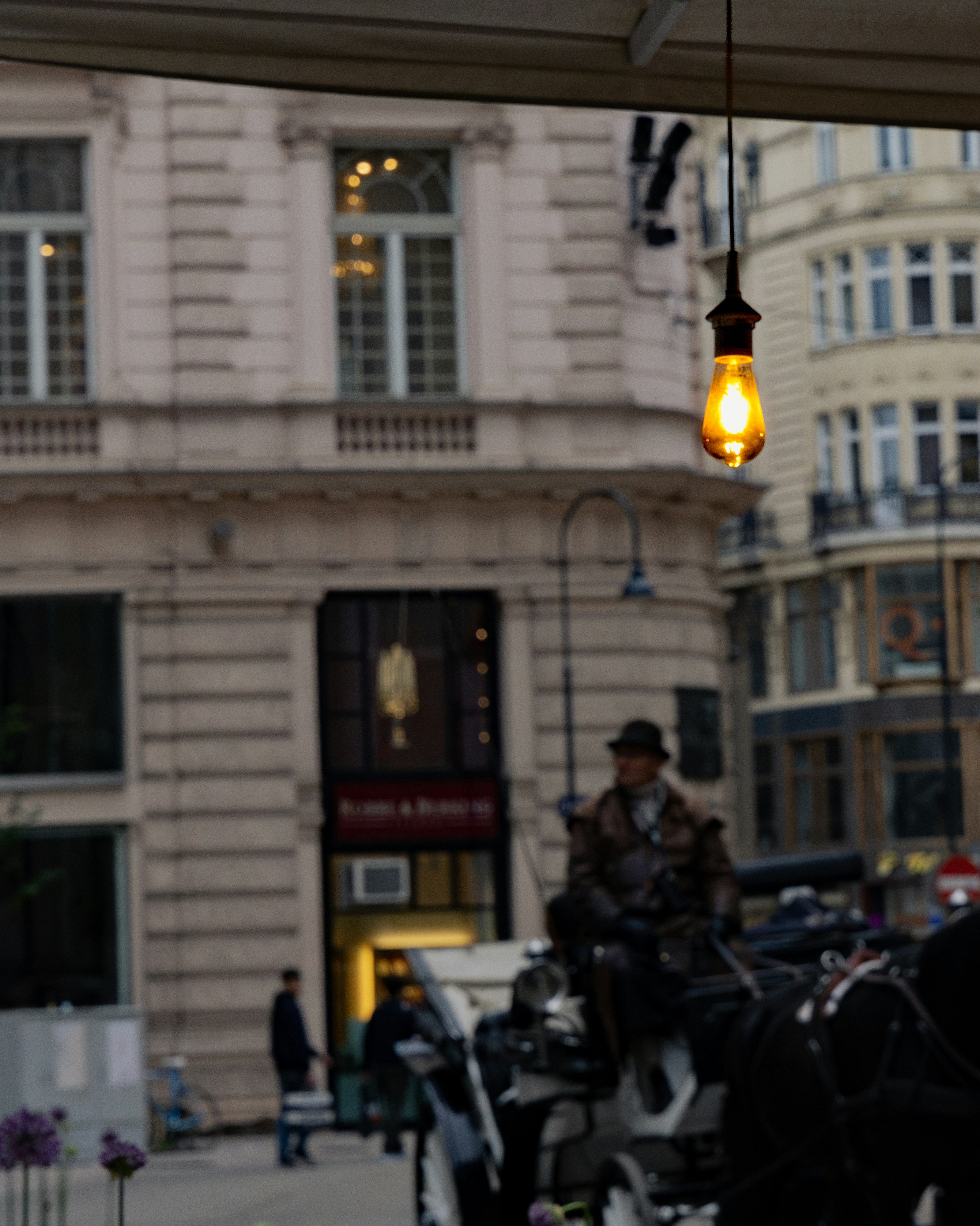 Amber Edison Glow Over a Velvet City Street