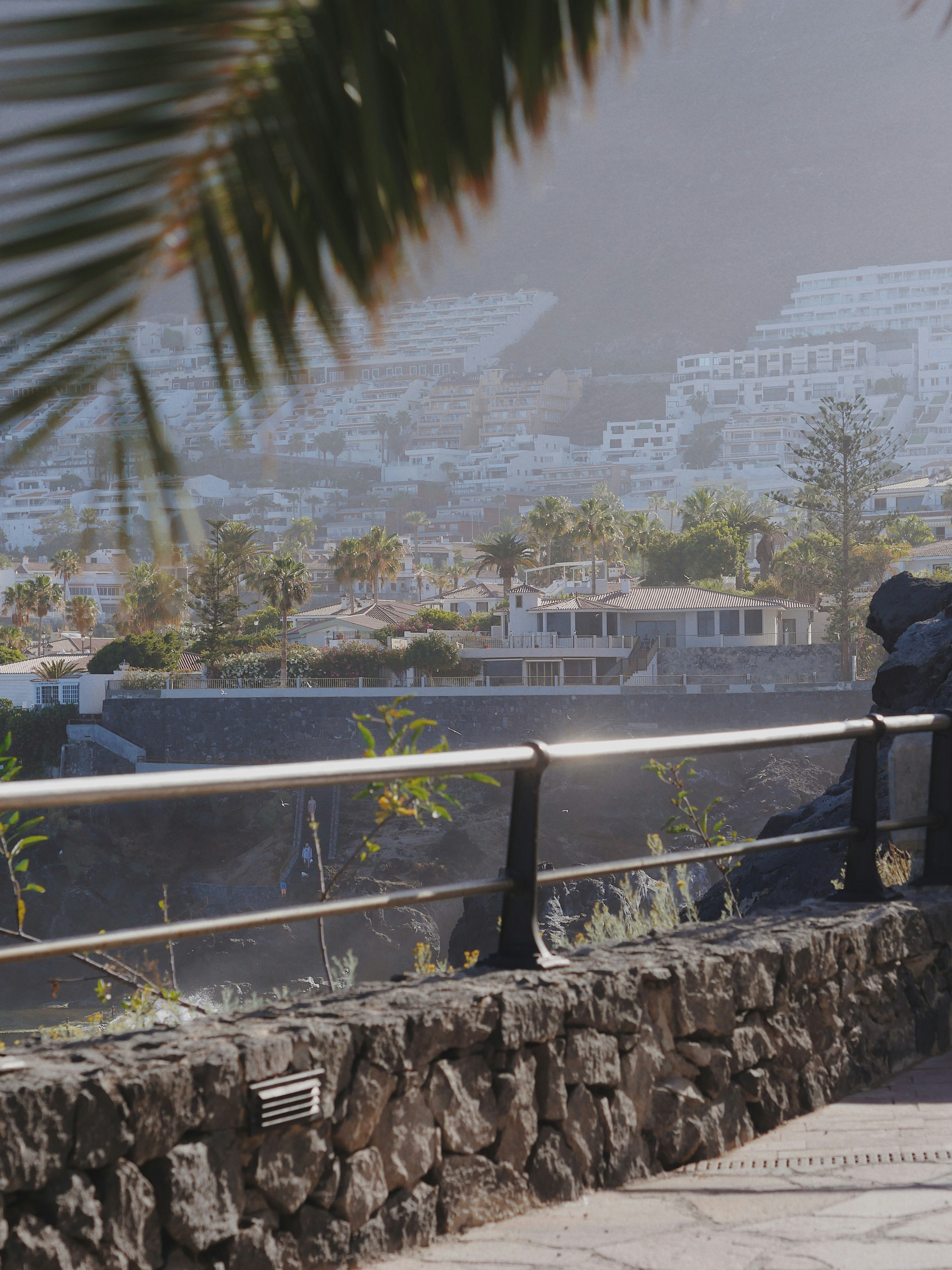 a person sitting on a bench looking out over a city