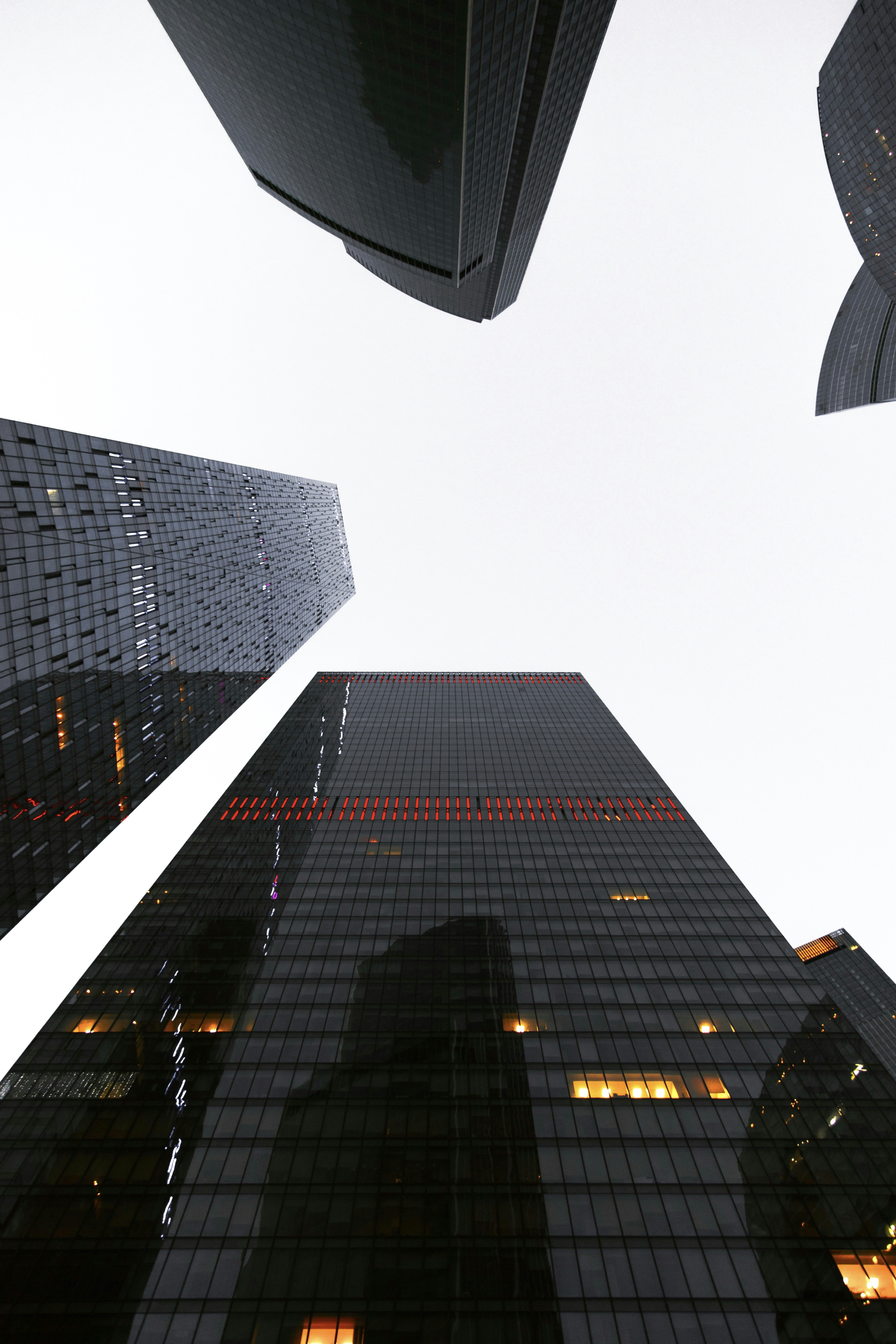 Toward the Sky: Skyscrapers Converge Into a Narrow Night Aerial