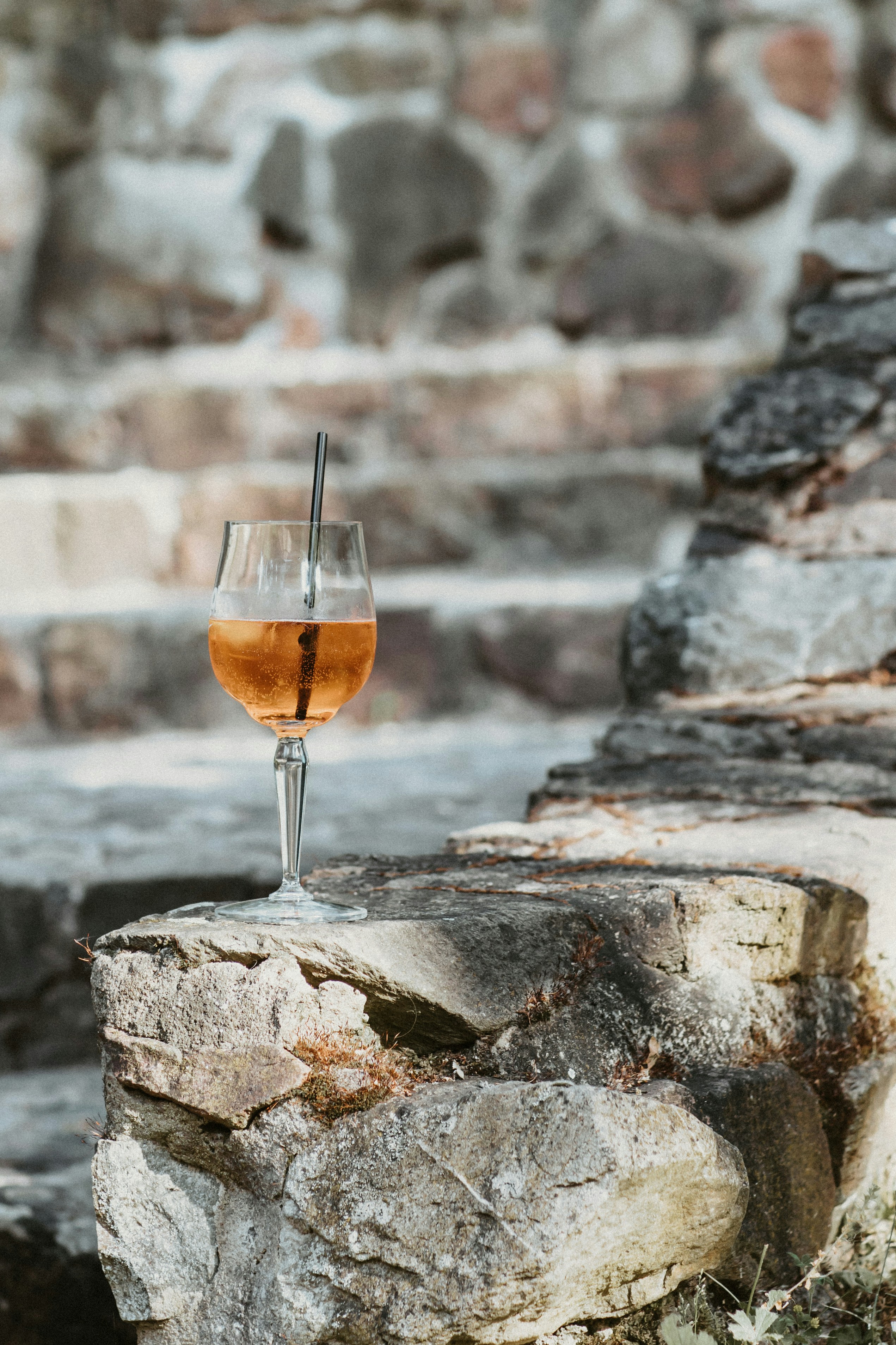 Amber Elixir on Weathered Stone Steps