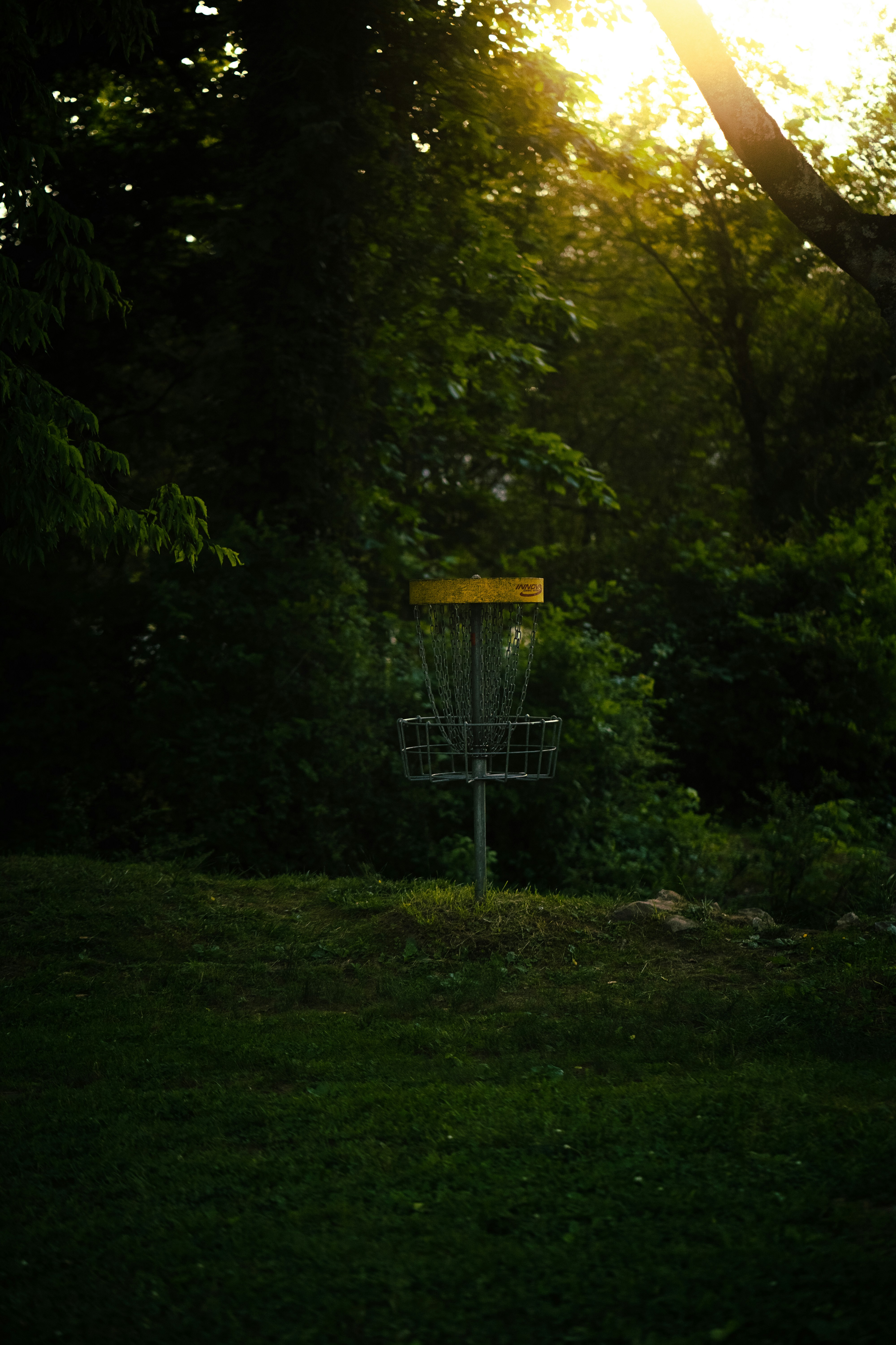 A frisbee golf goal in the middle of a field photo – Free Nature Image ...