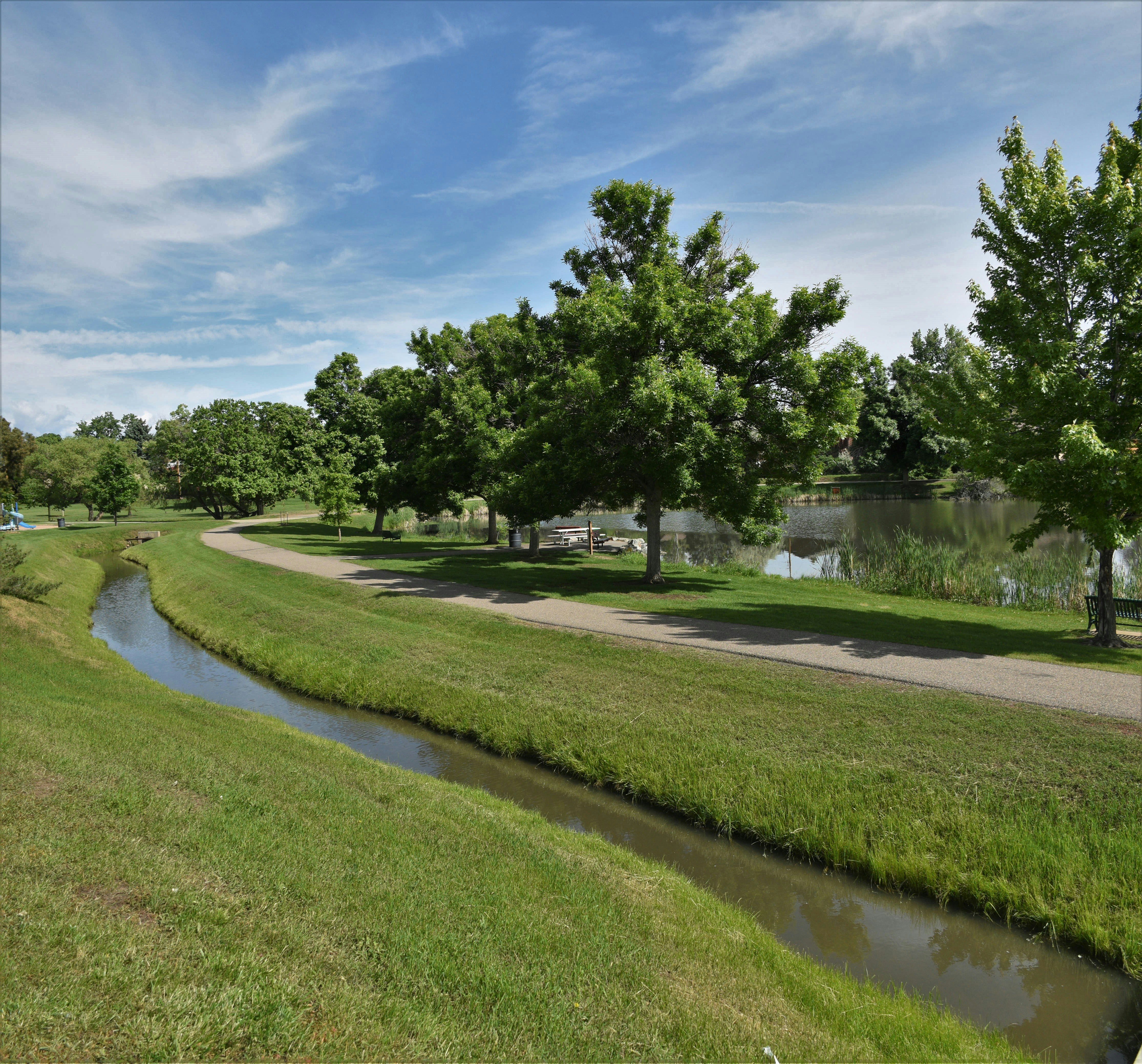 Une rivière qui traverse un parc verdoyant photo – Photo Bois de lac ...