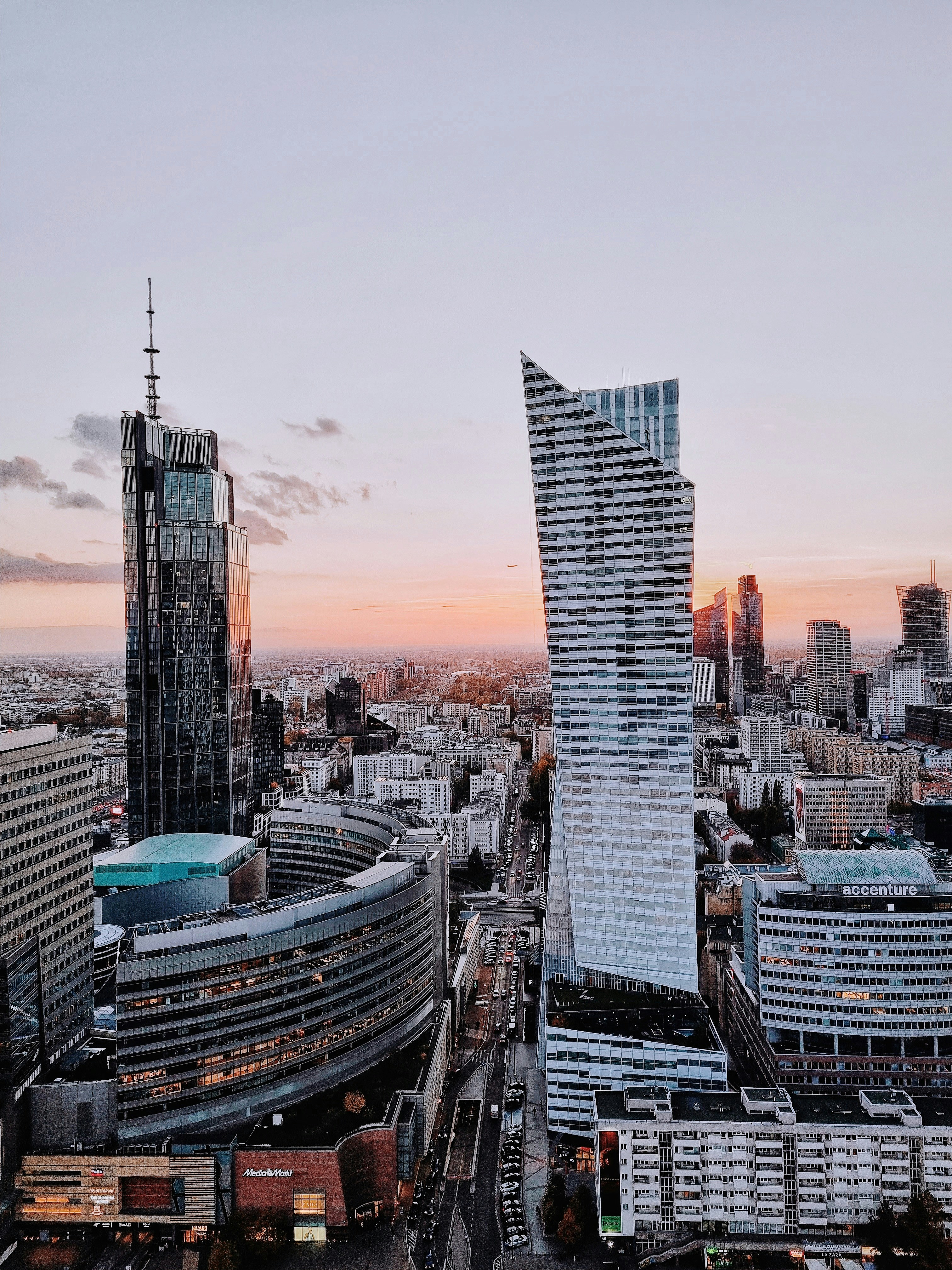 An aerial view of a city with tall buildings photo – Free Warsaw Image ...