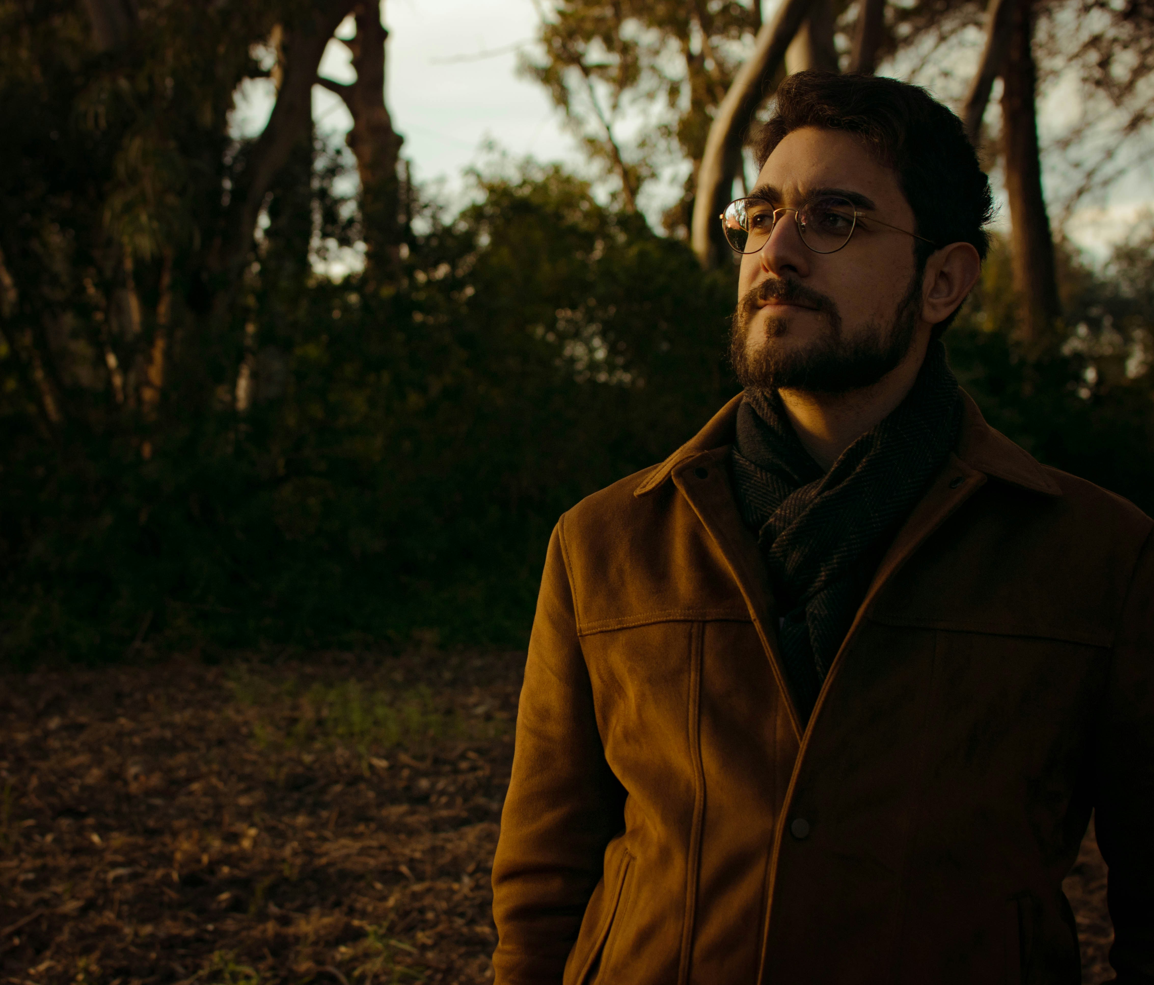 Amber Dusk Portrait Beneath a Quiet Forest Canopy