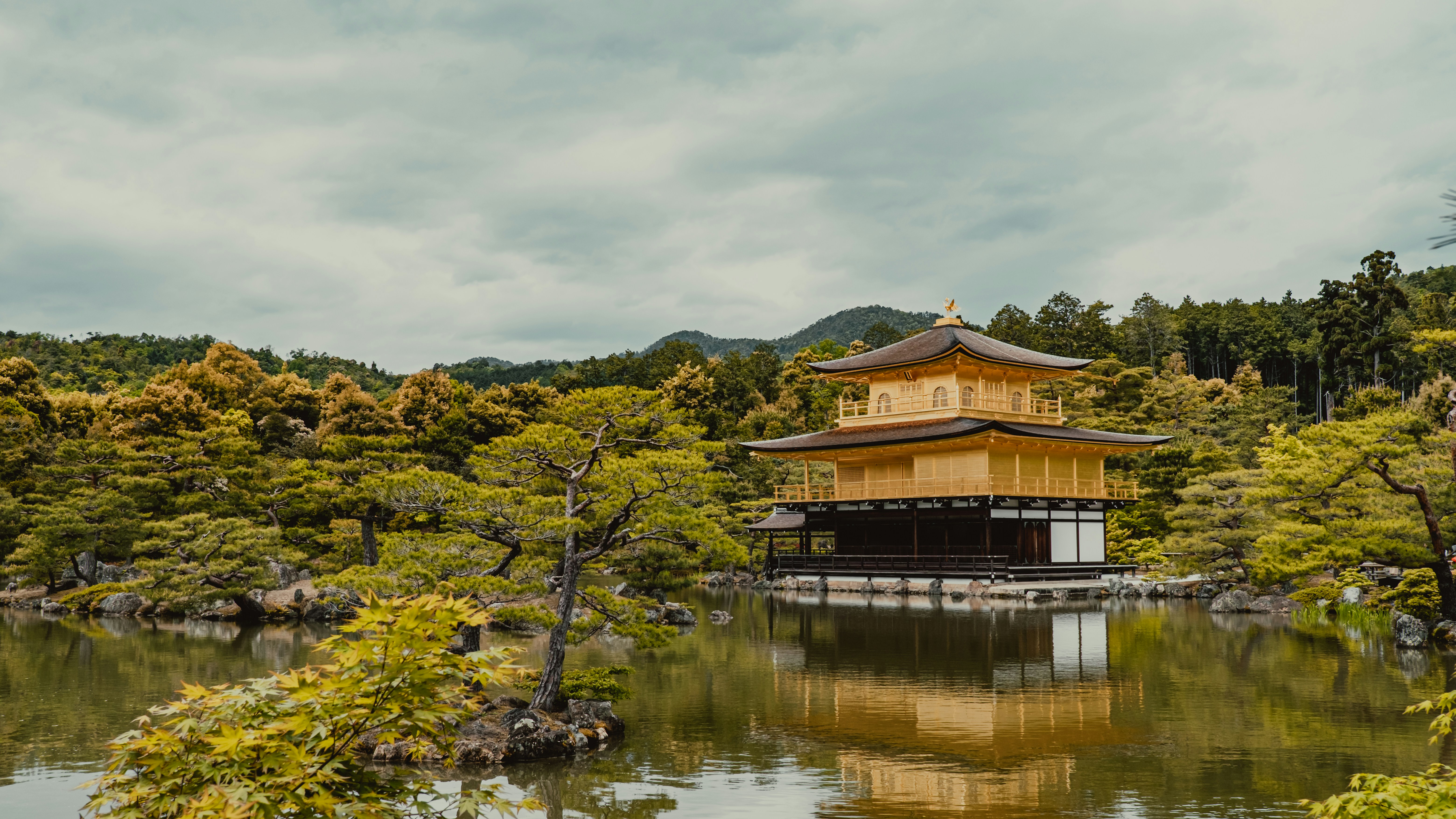 A golden building sitting on top of a lake photo – Free Building Image ...