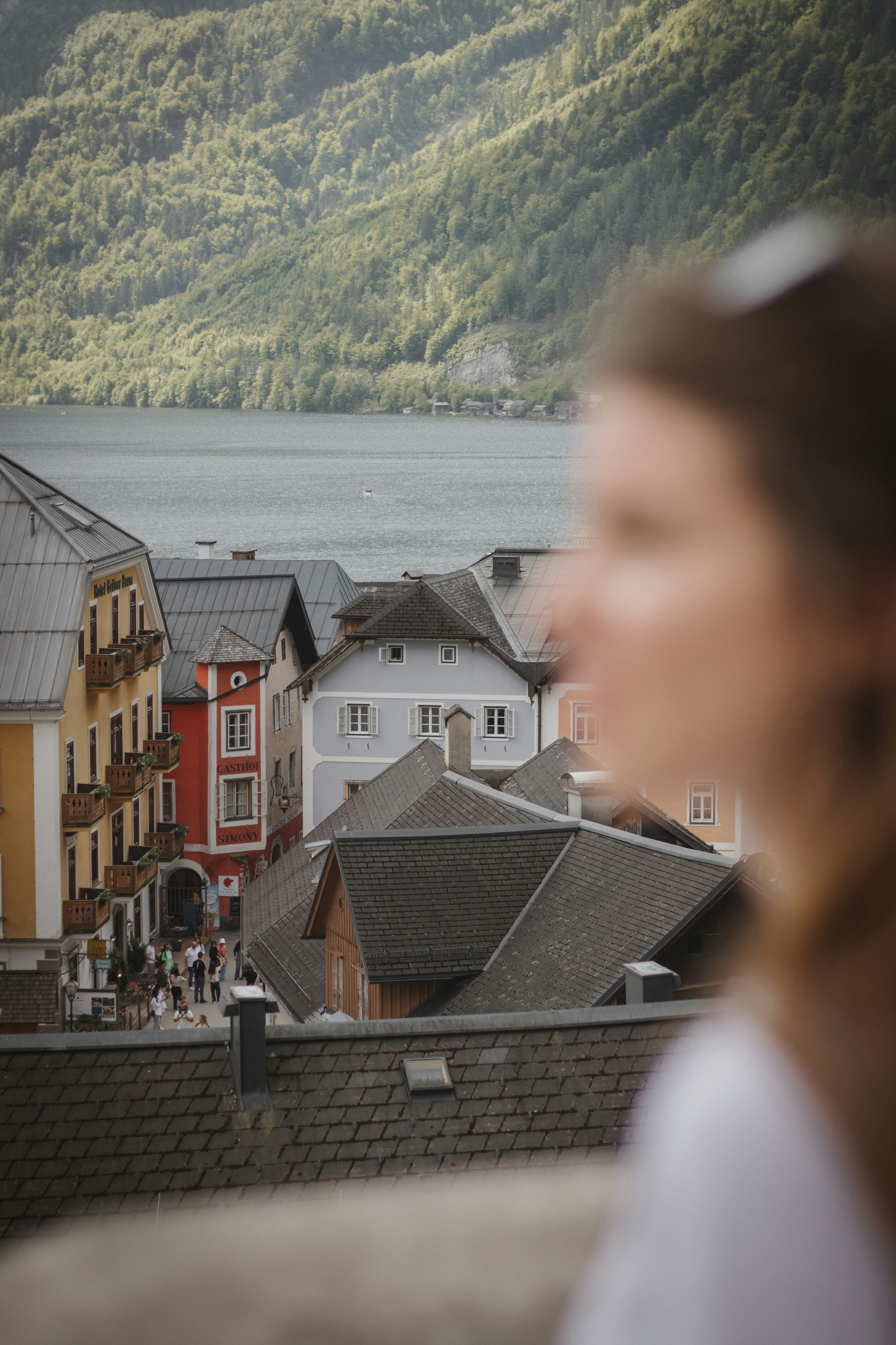 Pastel Village by the Lake: A Blur Against a Scenic Landscape
