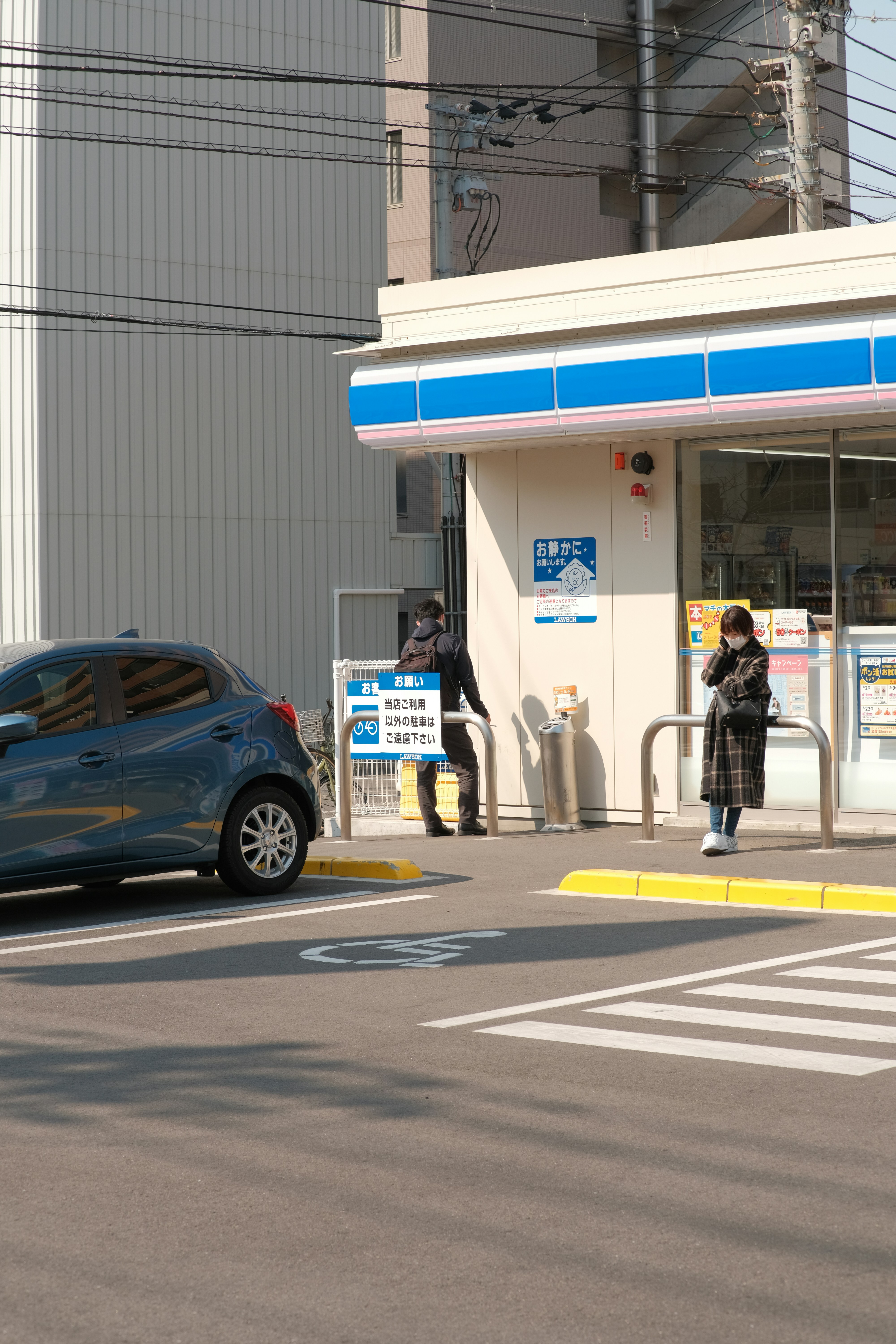 Paused Moment at the Blue-Striped Corner Store