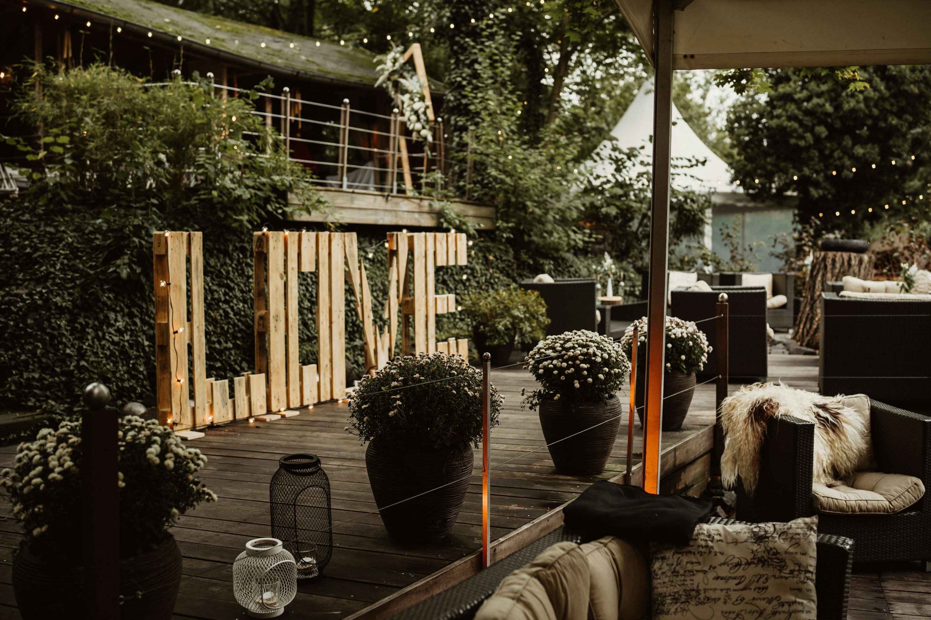 Warm Terrace Gatherings Under String Lights