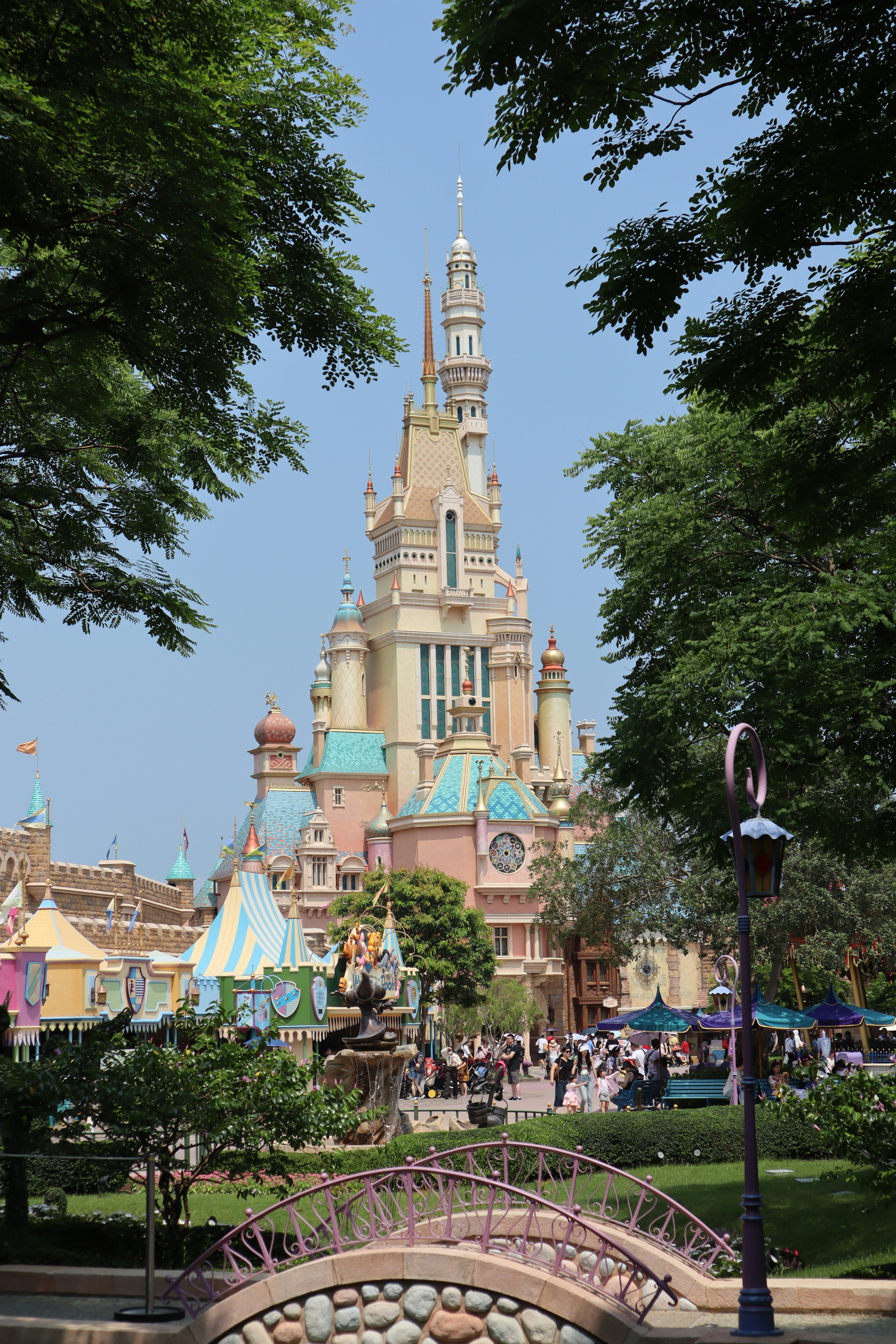 Castle of Whimsy: A colorful fantasy tower framed by a playful park