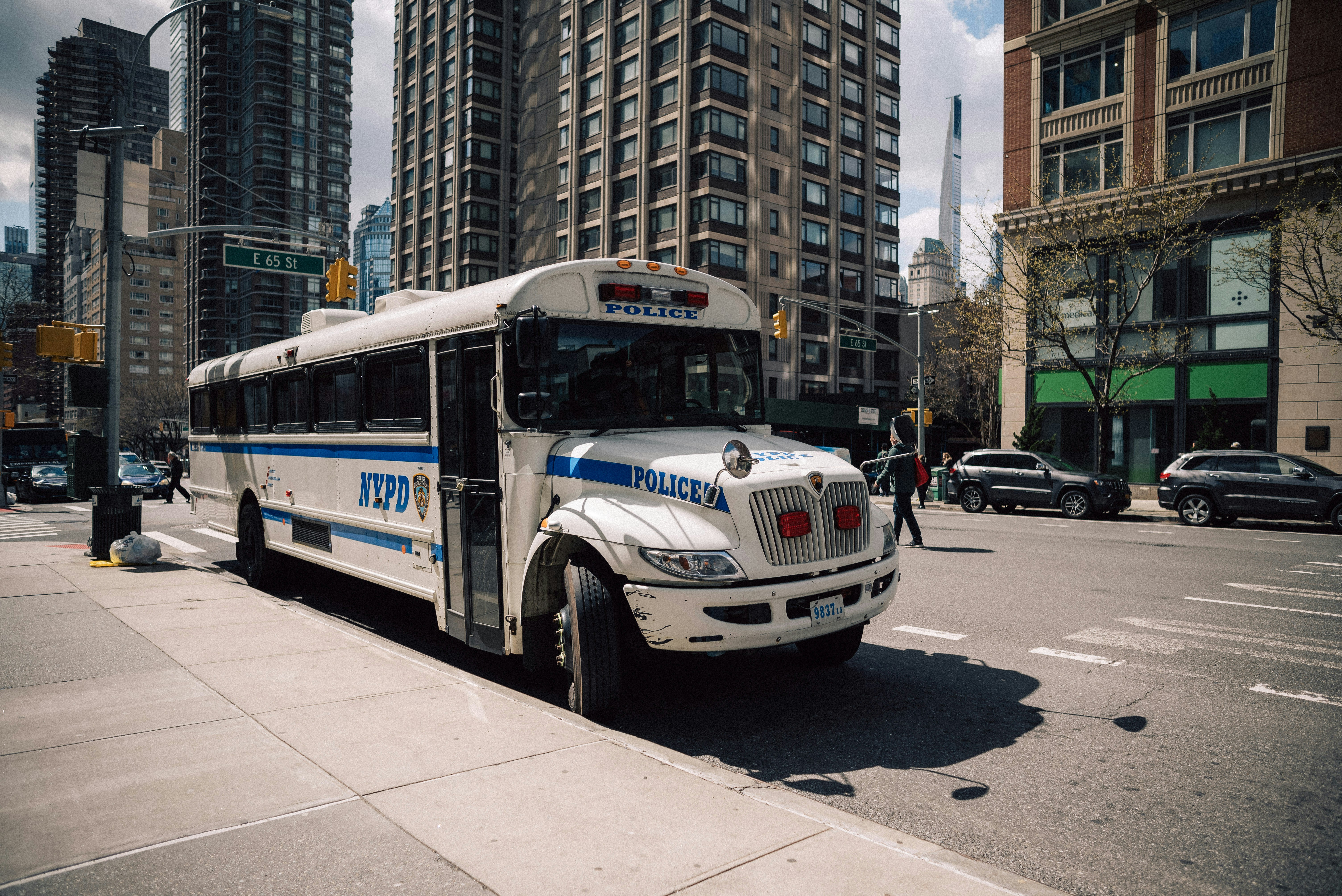 Urban Patrol: A New York City Police Bus Idle at the Corner