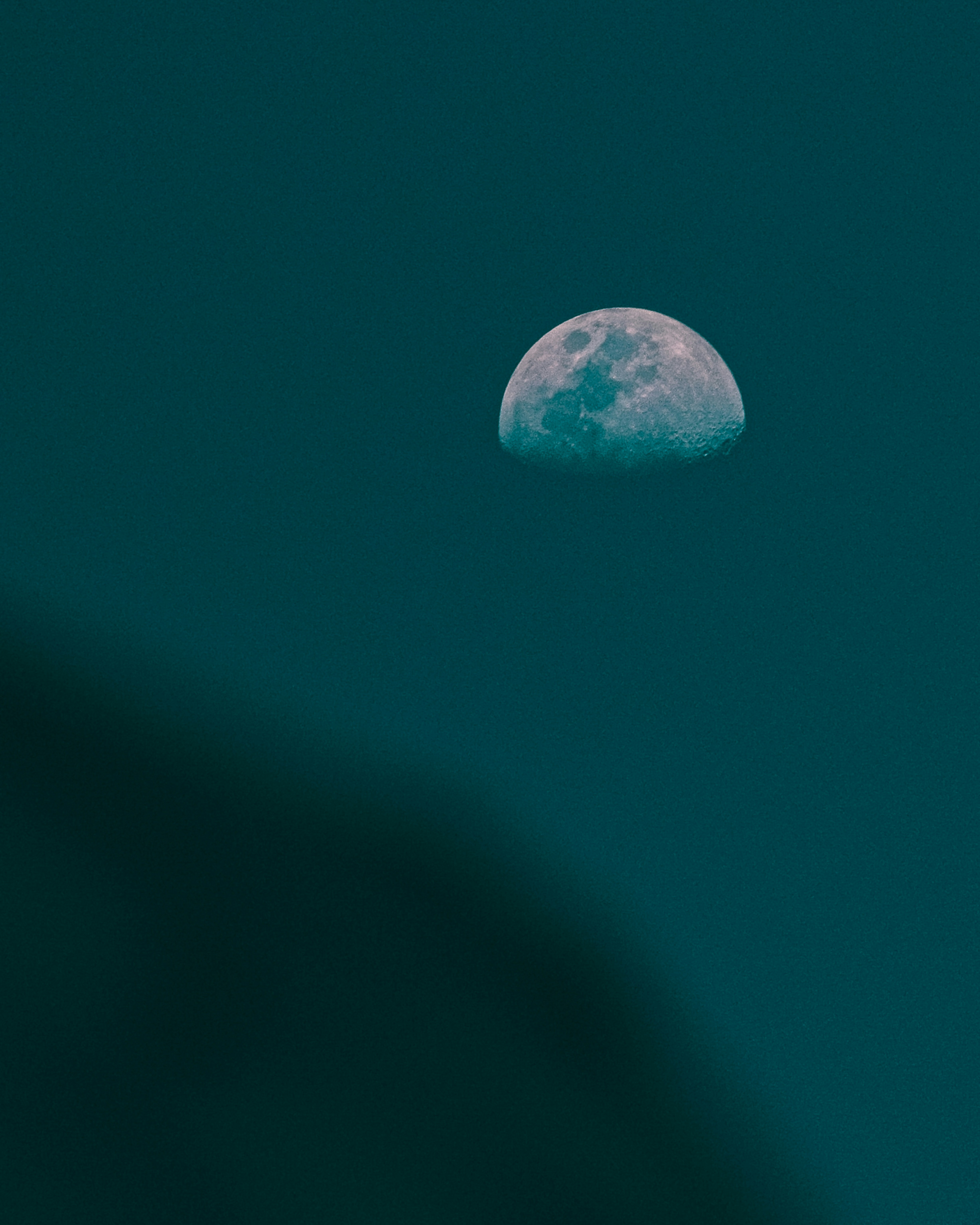 Luna Pendant in Quiet Night: Moon Peeking Through teal Night Sky