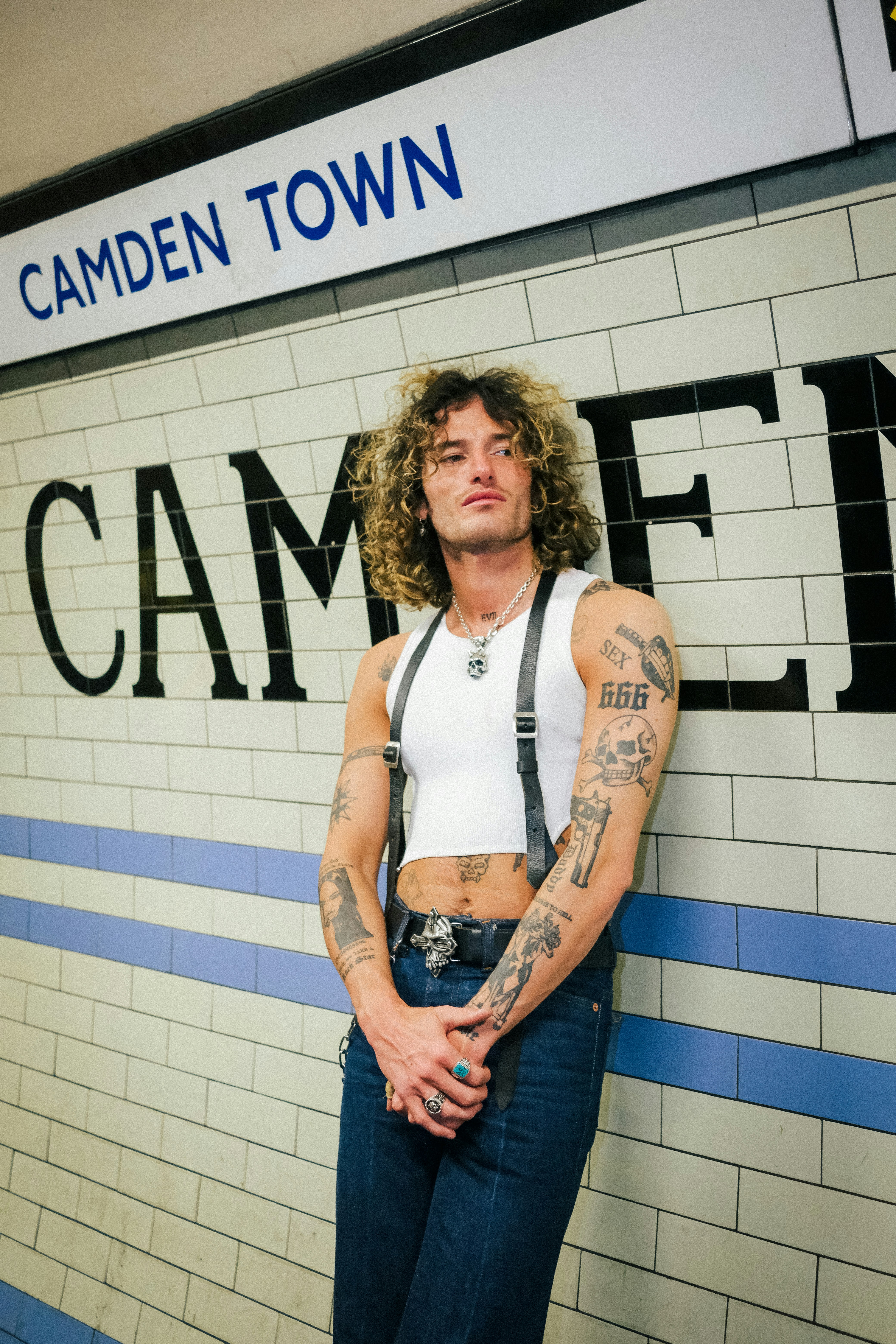 Camden Town Portrait: Tattoos, Suspenders, and a Tile-Walled Subway Backdrop