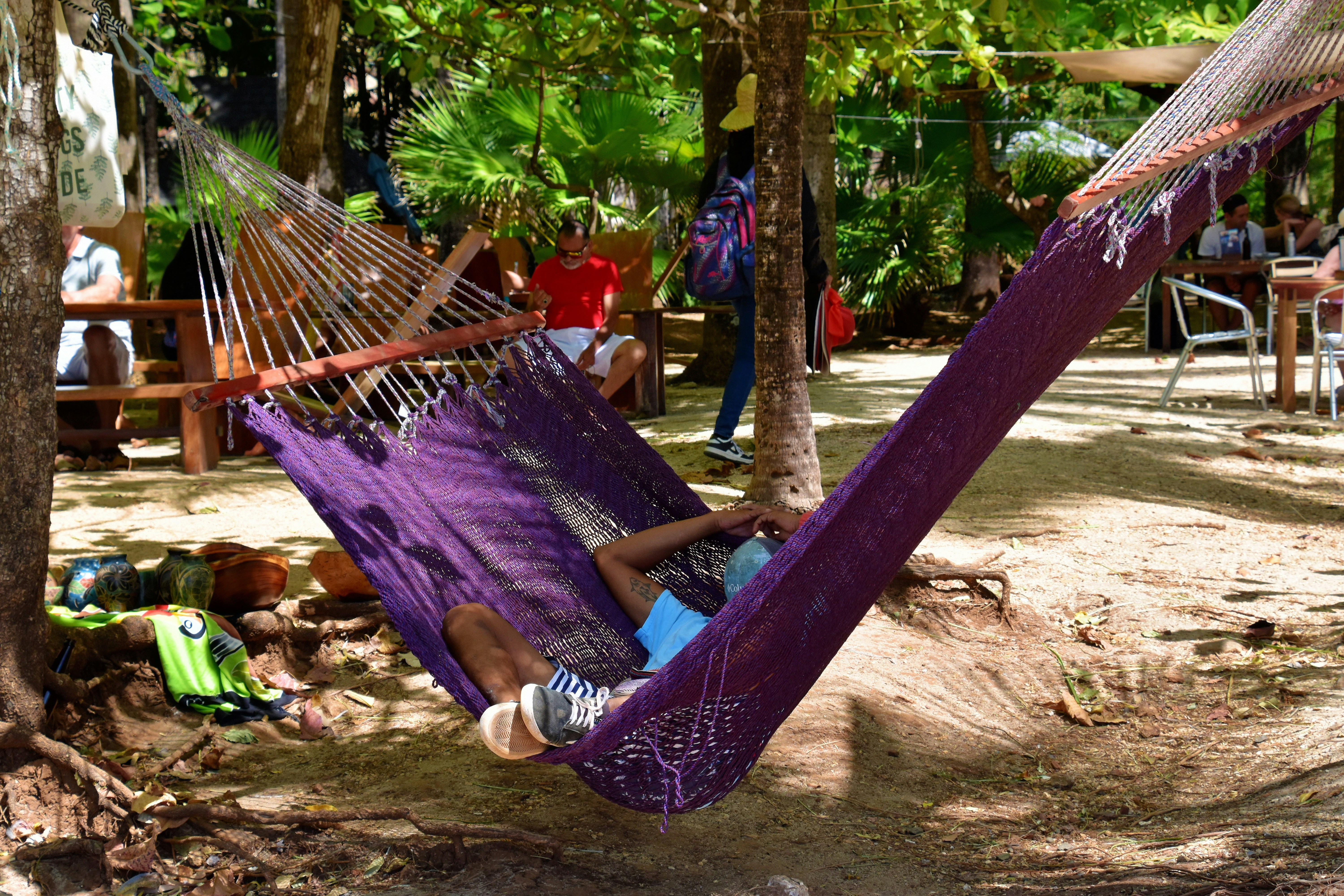 Purple Hammock Pause Under Tropical Shade