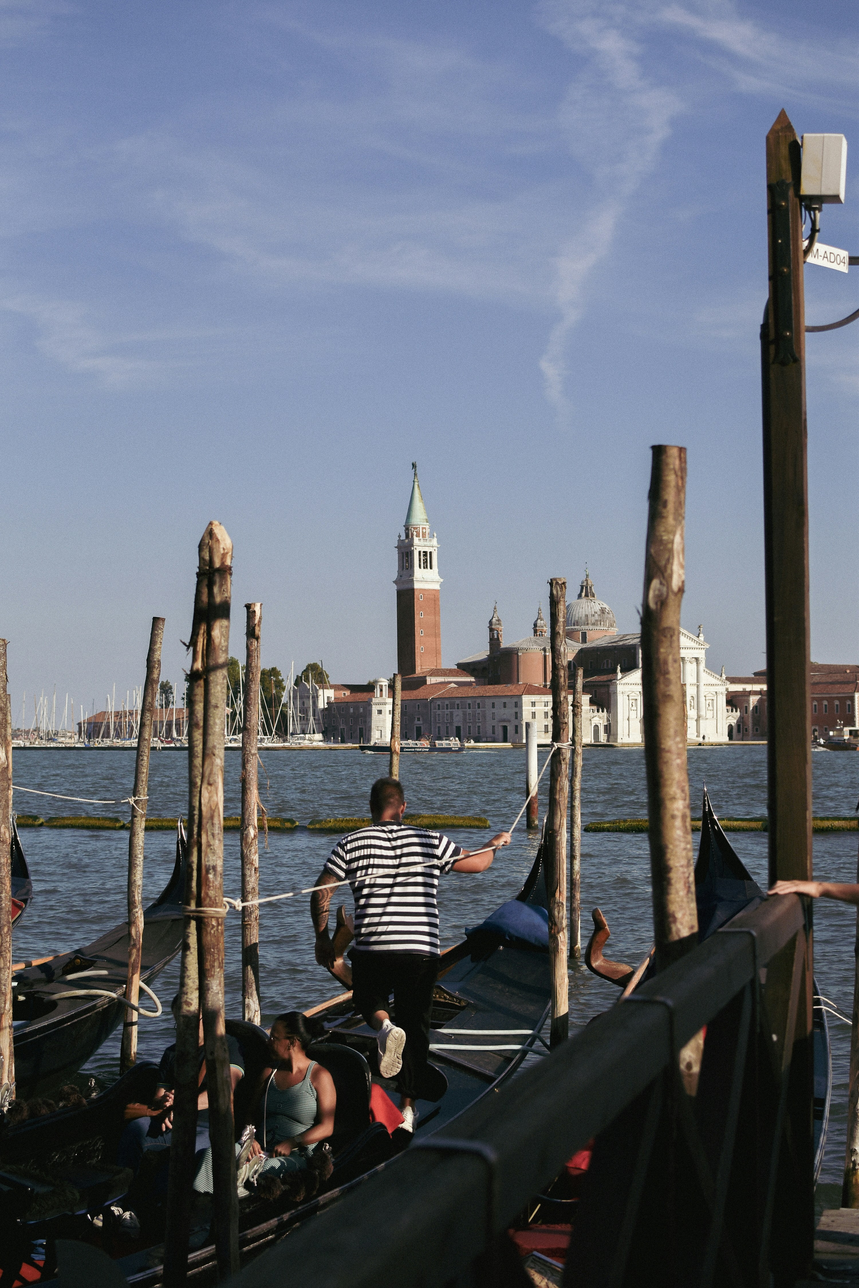 Gondola Corridor Toward Venice's Campanile
