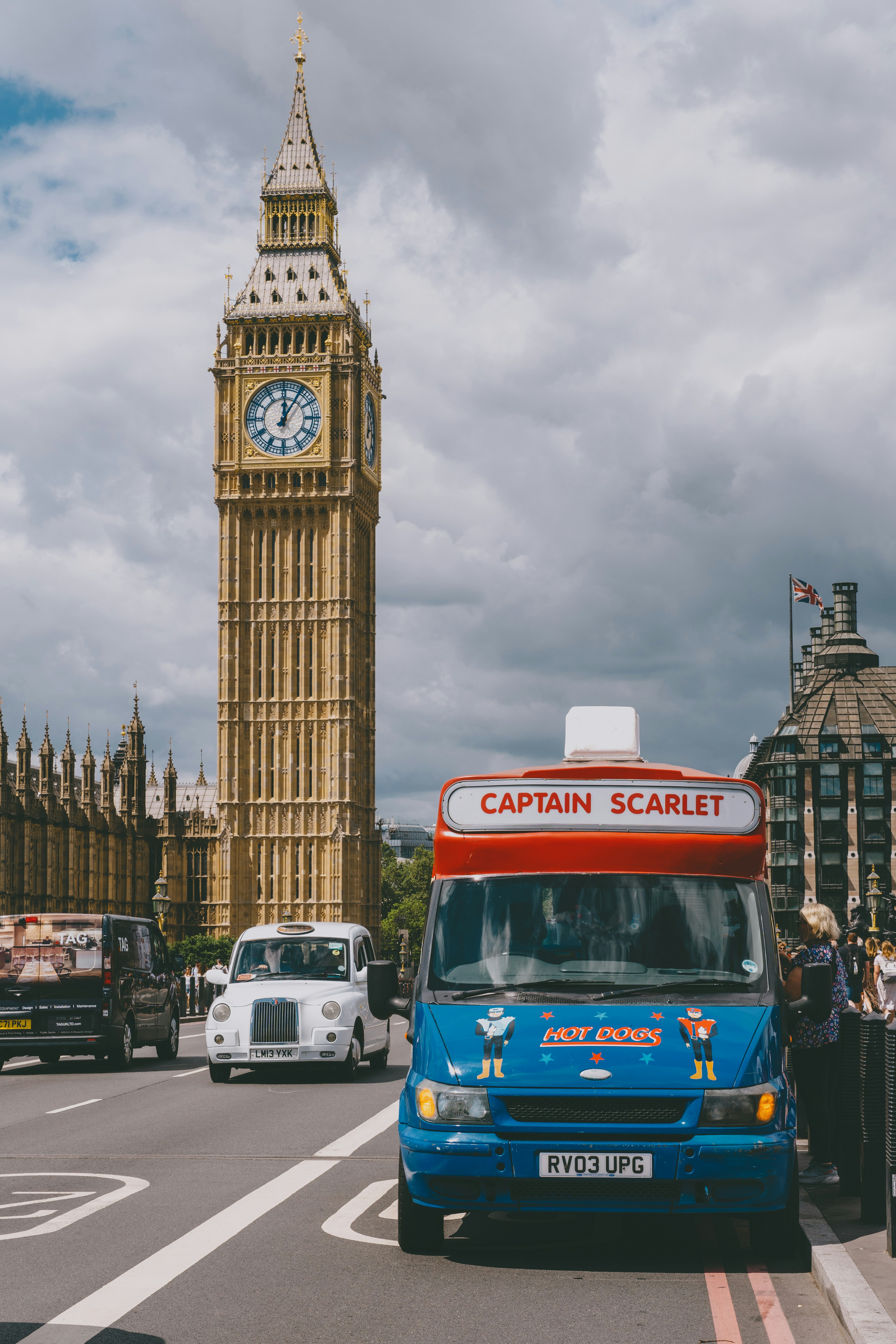 Captain Scarlet on Westminster Street: A Vivid London Street Scene Near Big Ben