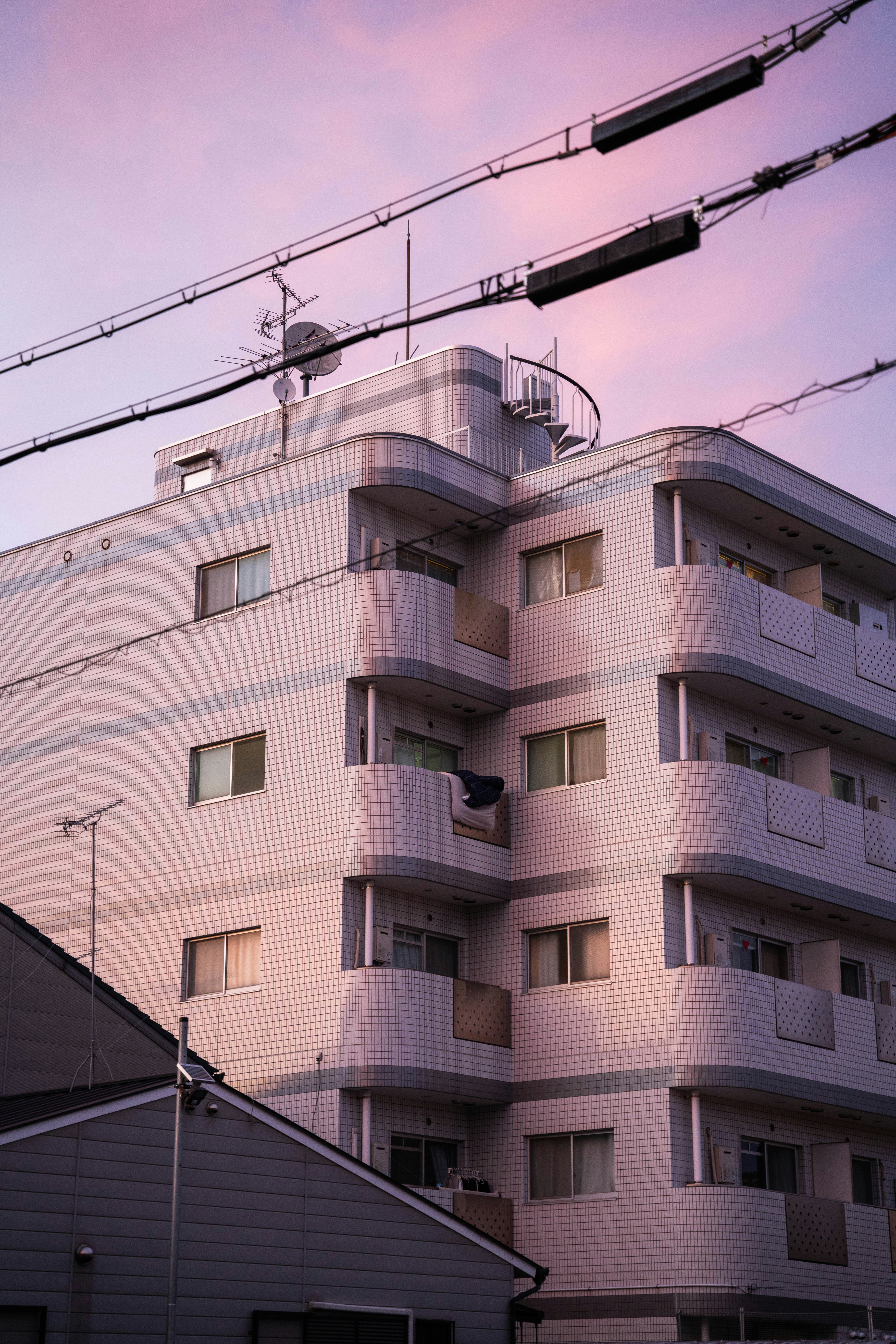 Pink Hour on the Rounded-Balcony Tower