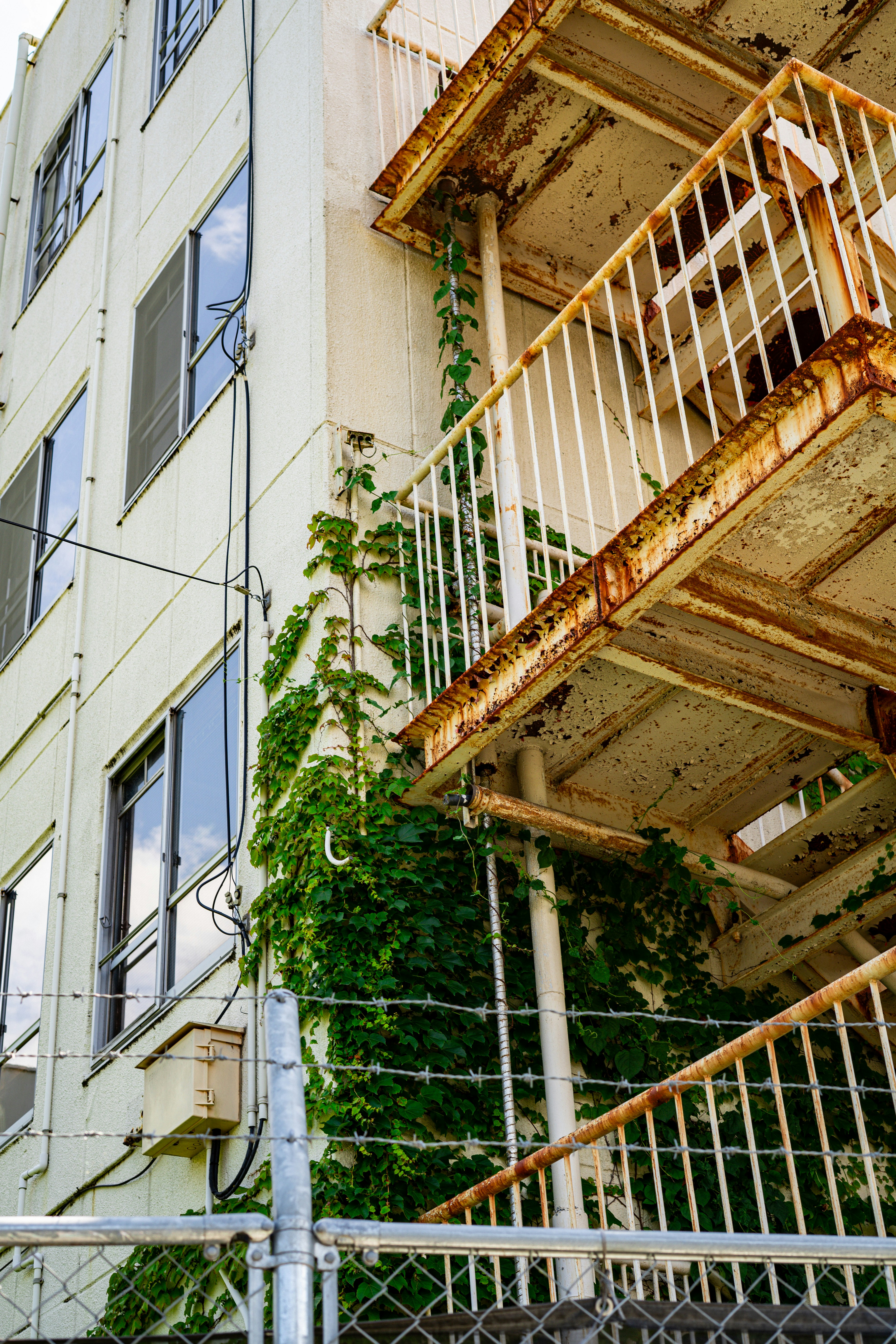 a tall building with a bunch of plants growing up the side of it