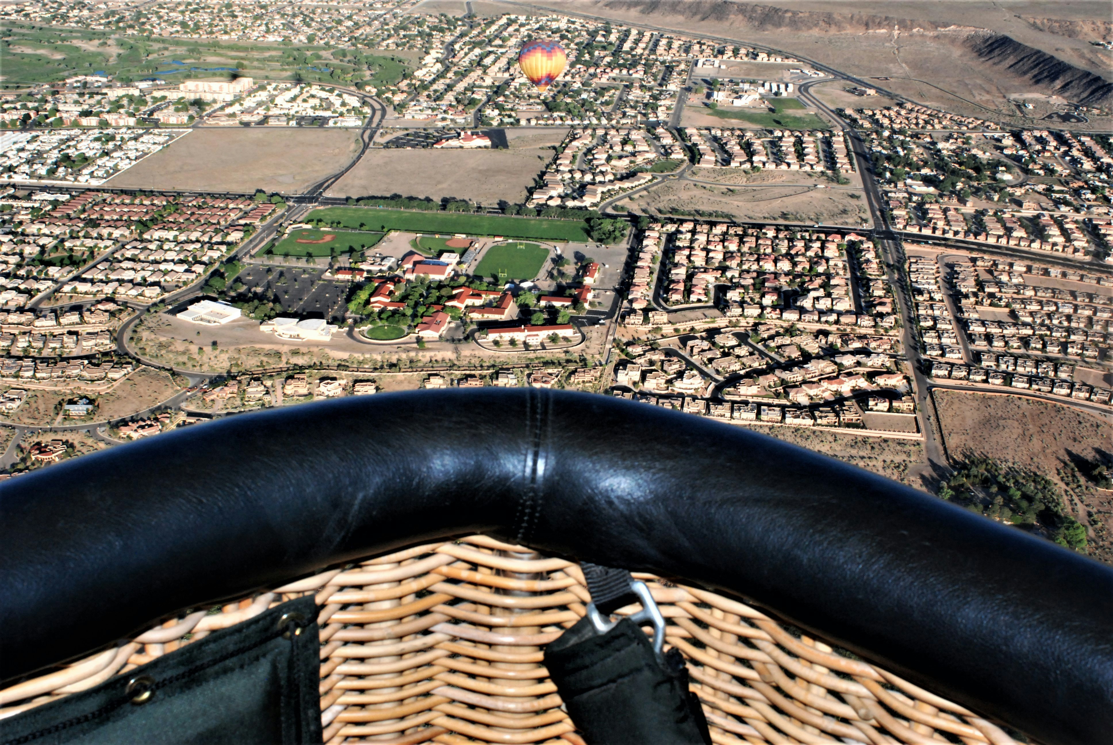 Balloon Above the Desert Patchwork: A Basket-Level Perspective