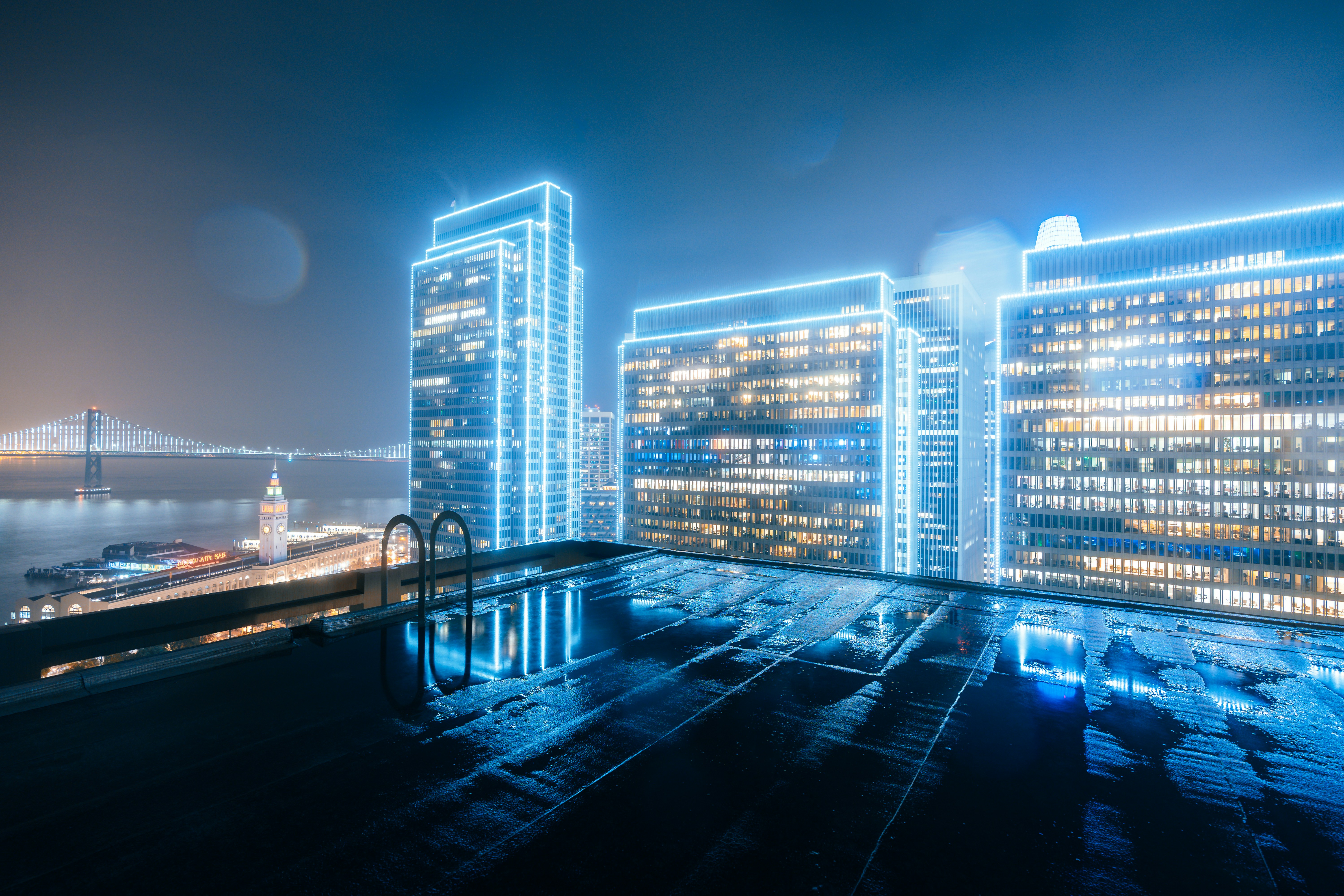 City Rooftop View At Night