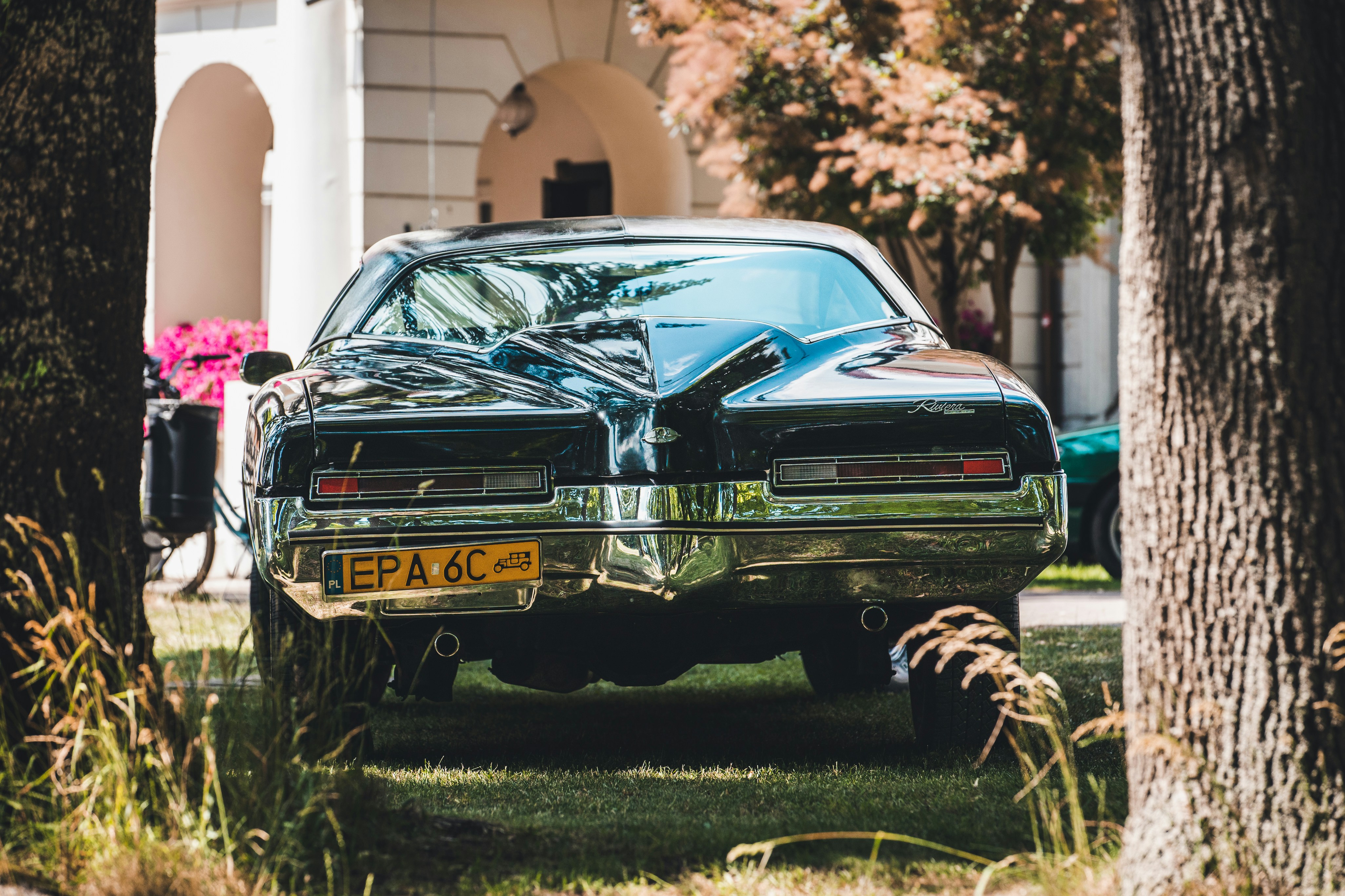 Chrome Backstage at a Quiet Car Show Lawn