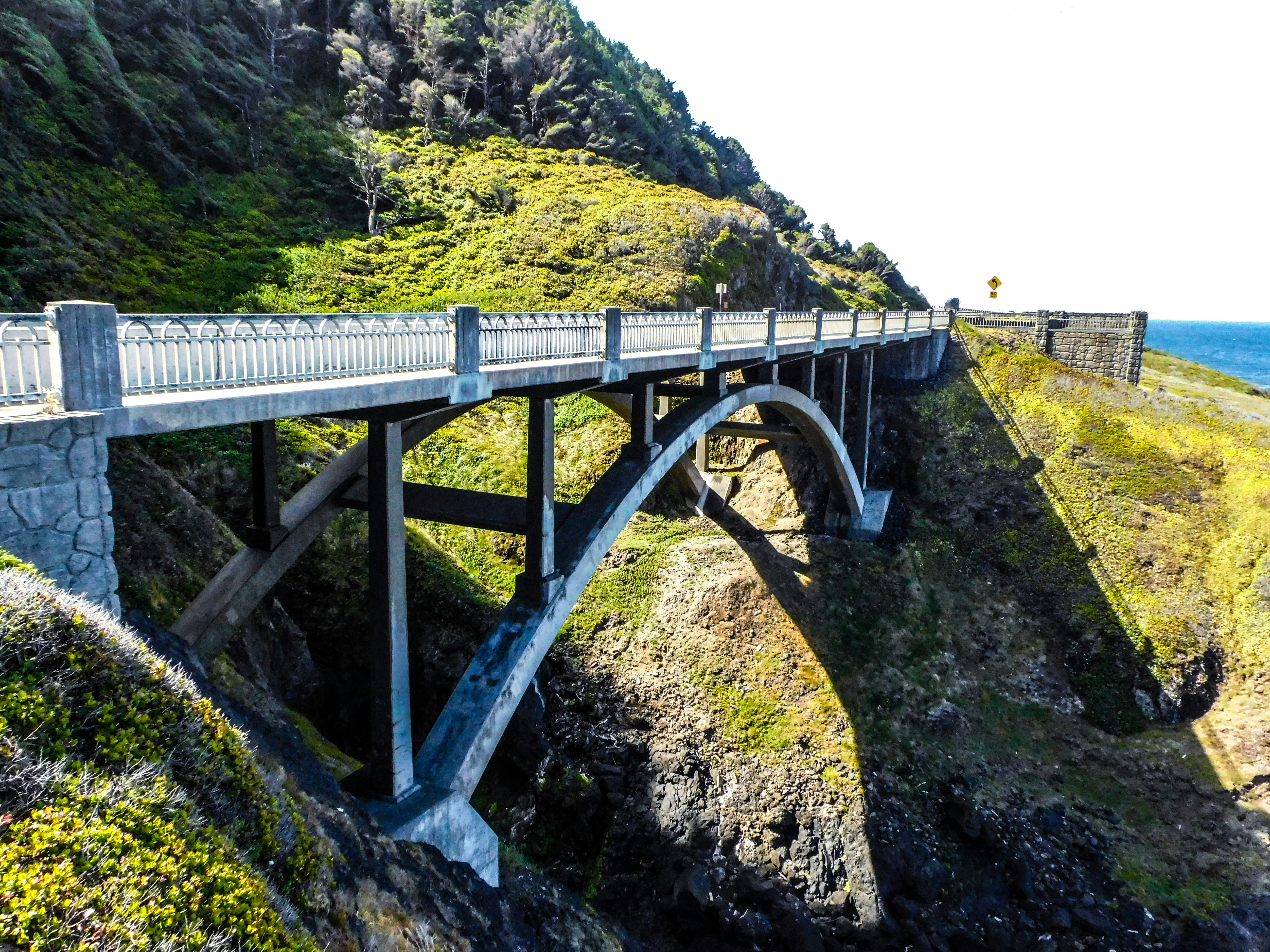 A bridge that is over a cliff by the ocean photo – Free Green Image on ...