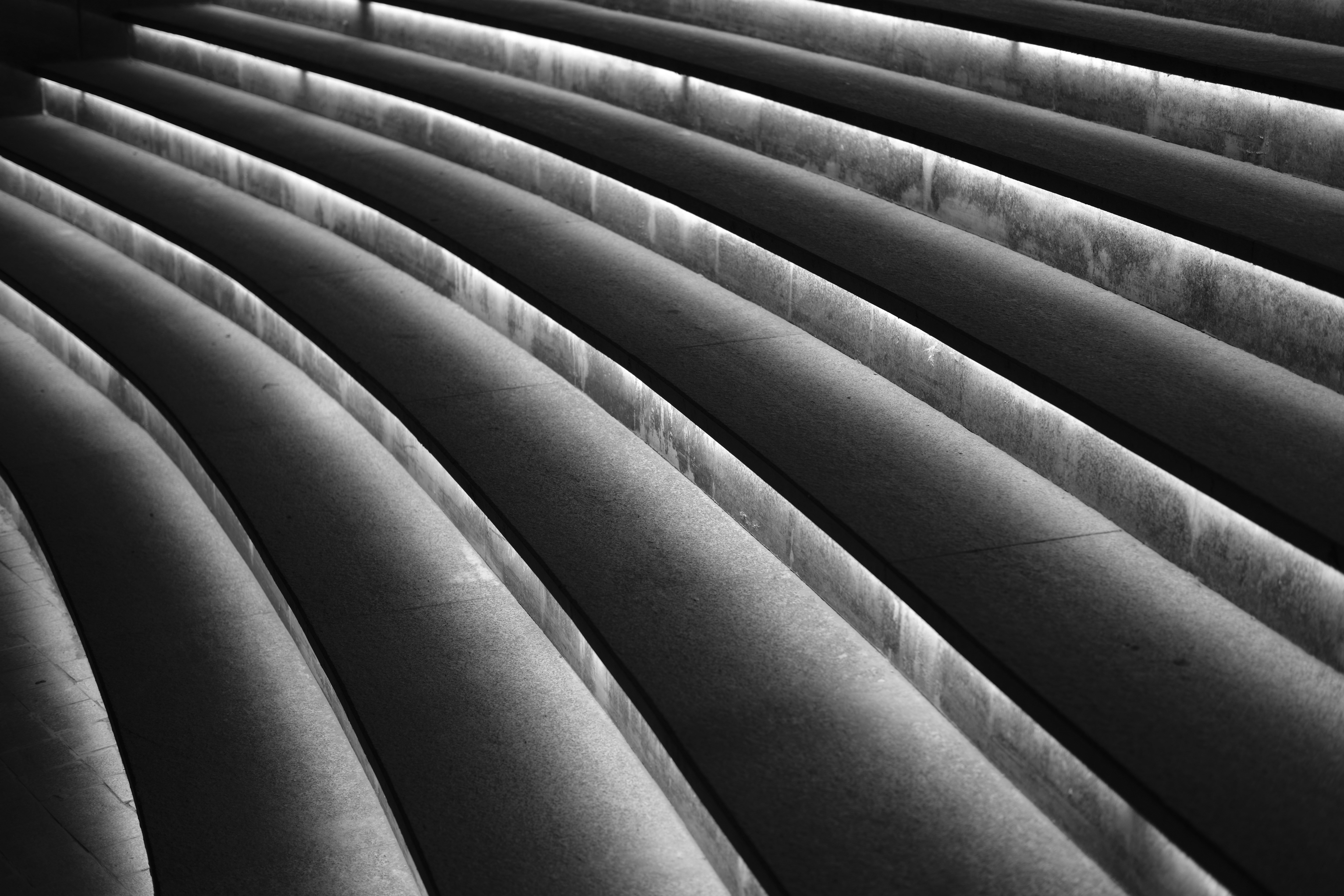 Monochrome Stairscape: Repeating Curves of Light and Shadow
