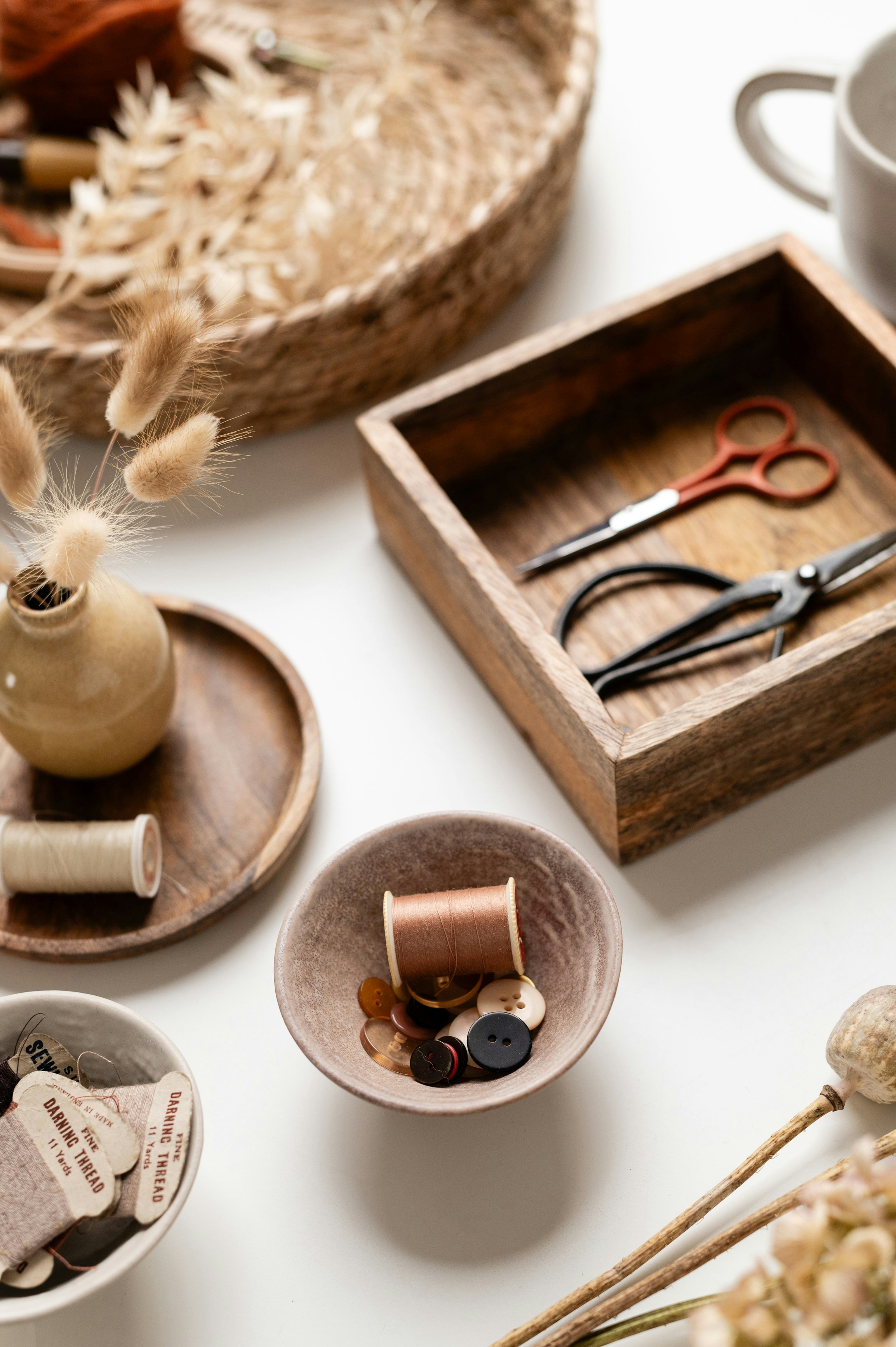 A white table topped with lots of craft supplies photo – Free Natural ...