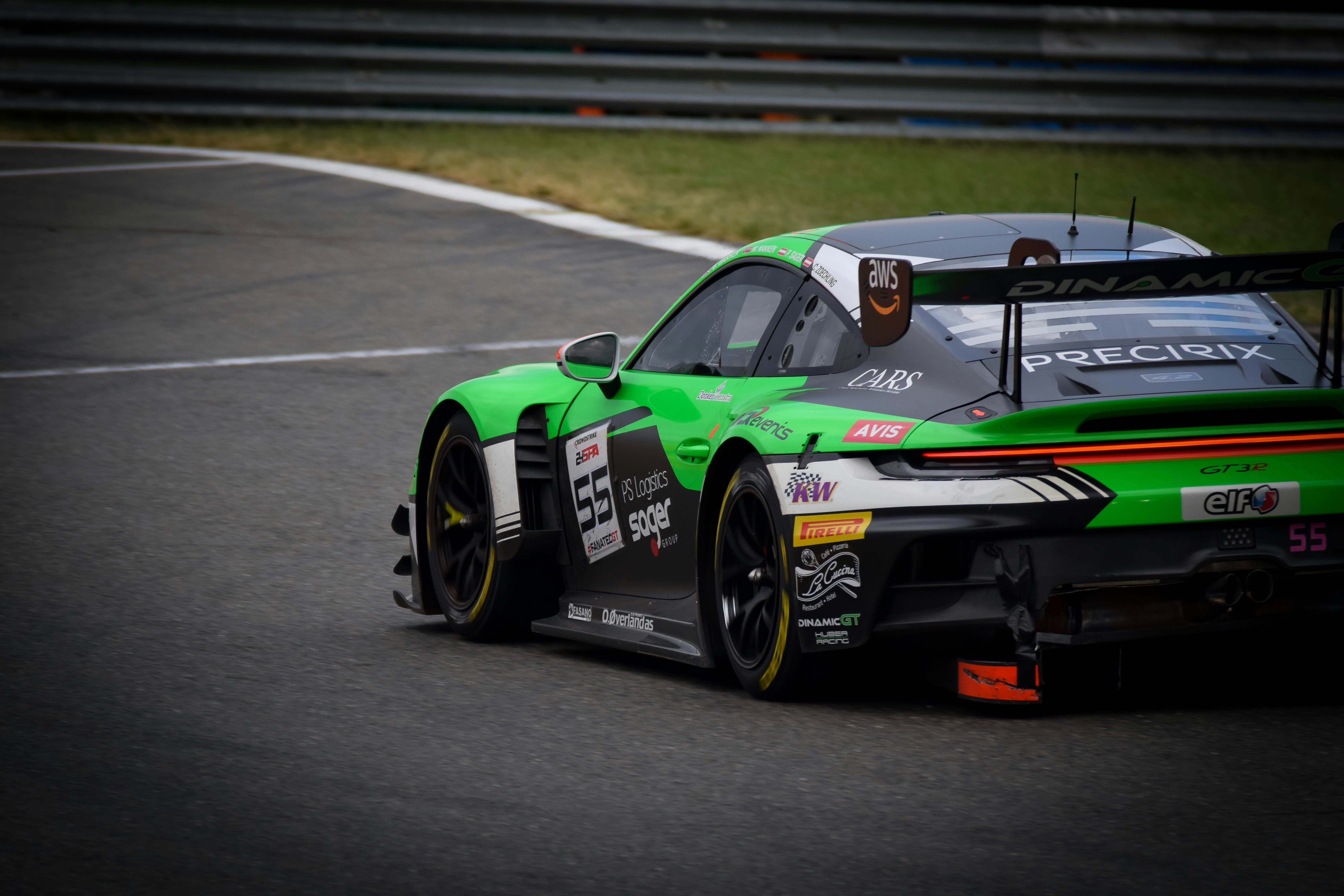 A green race car driving on a race track photo – Free Spa-francorchamps ...