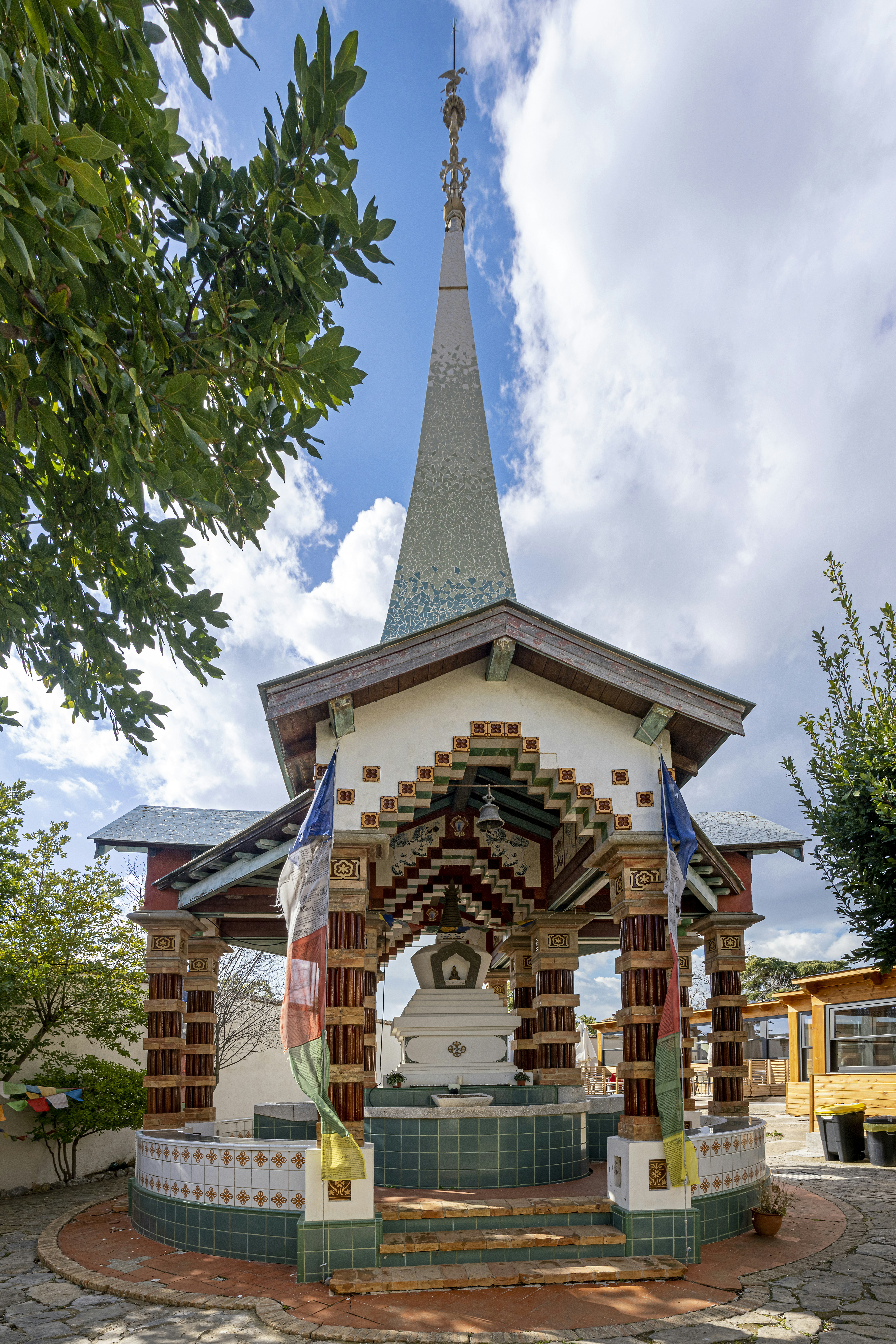 Centerpiece of Prayer: Tibetan-style Shrine under a Blue Sky