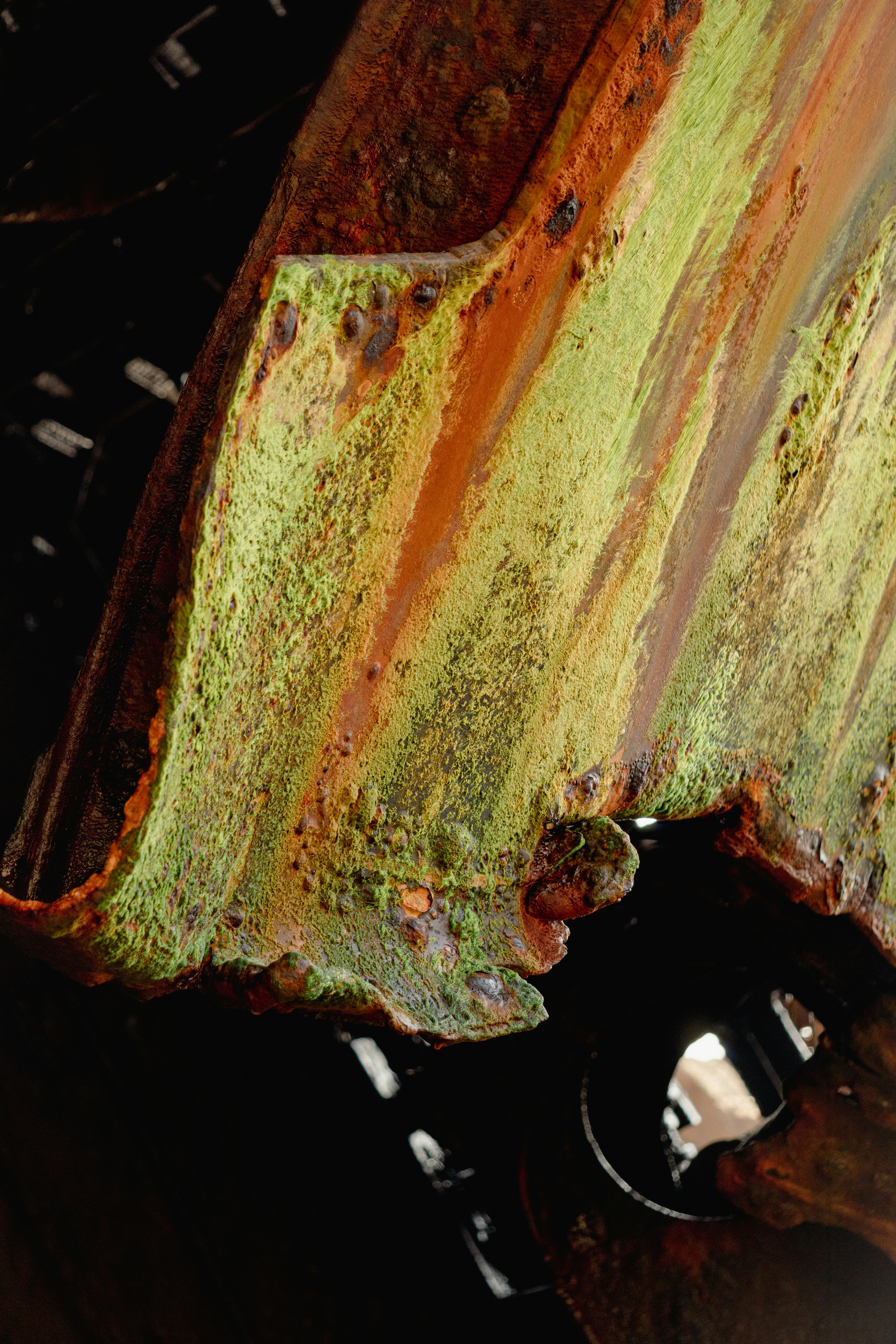 Verdigris Veins on a Rusted Steel Edge
