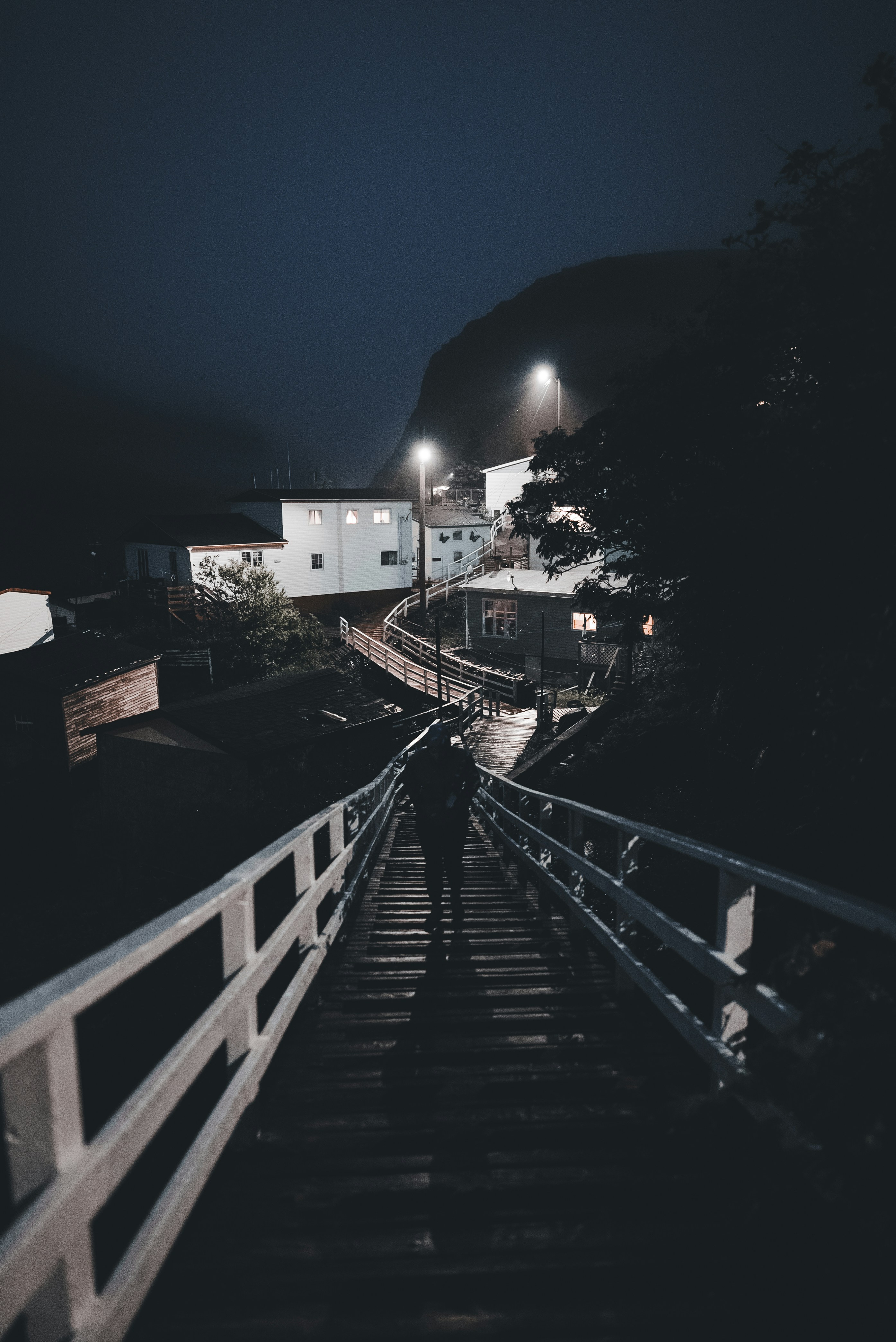 Midnight Descent on a Lantern-lit Staircase