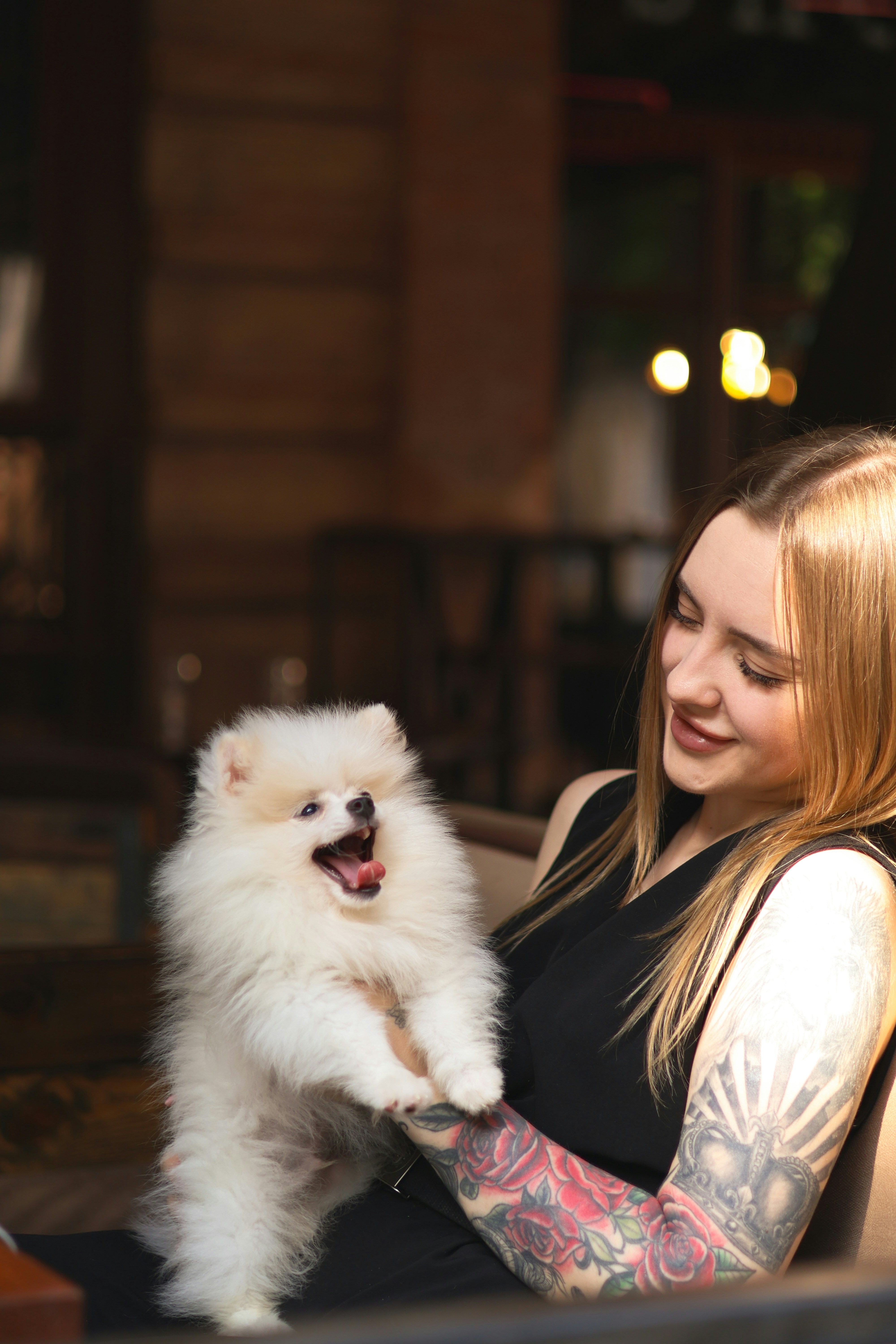 cute girl with white dog