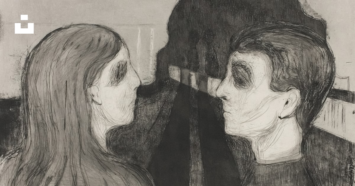 Un Dessin Dun Homme Et Dune Femme Se Faisant Face Photo Image