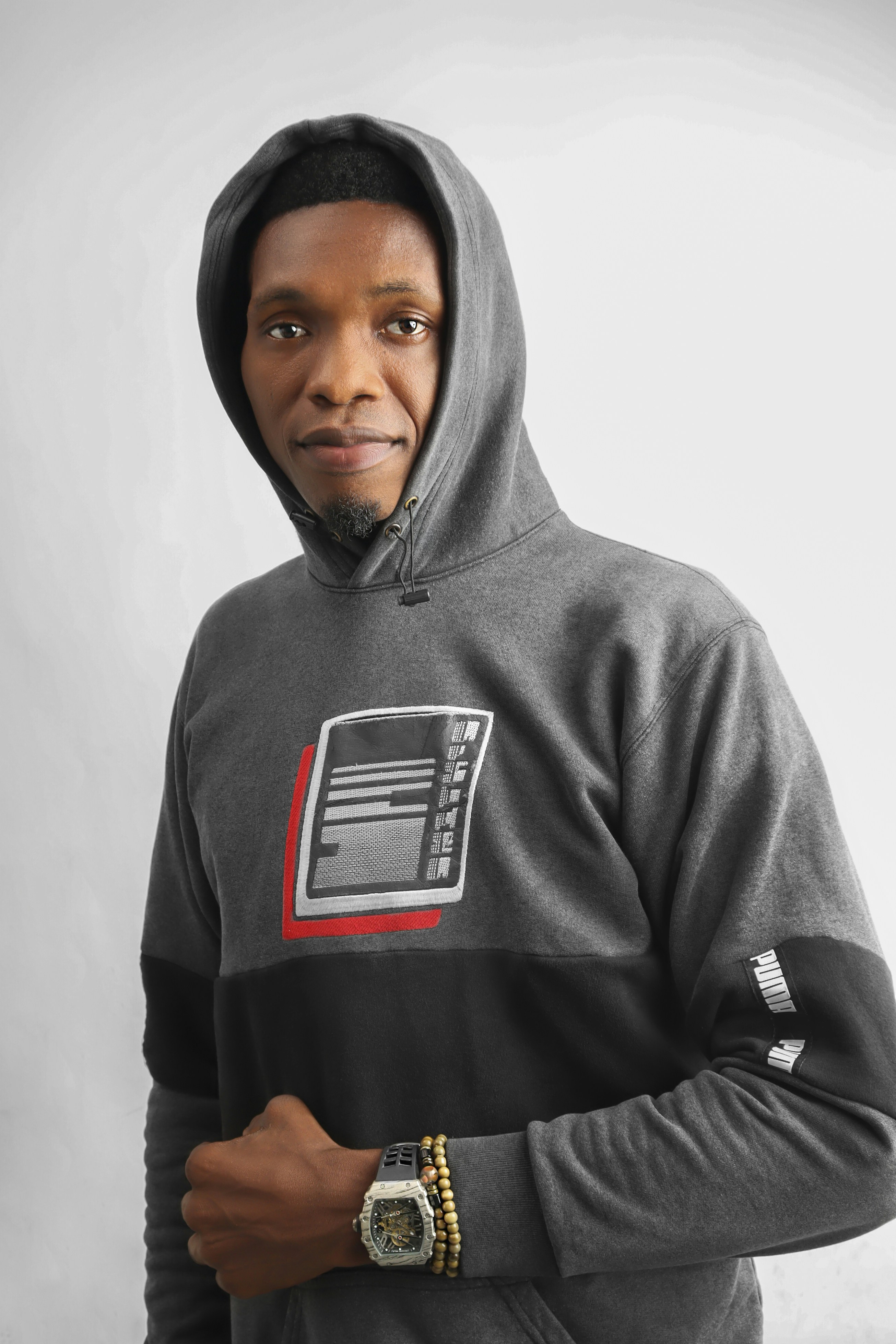 Face Forward: Studio Portrait in a Graphically Styled Hoodie