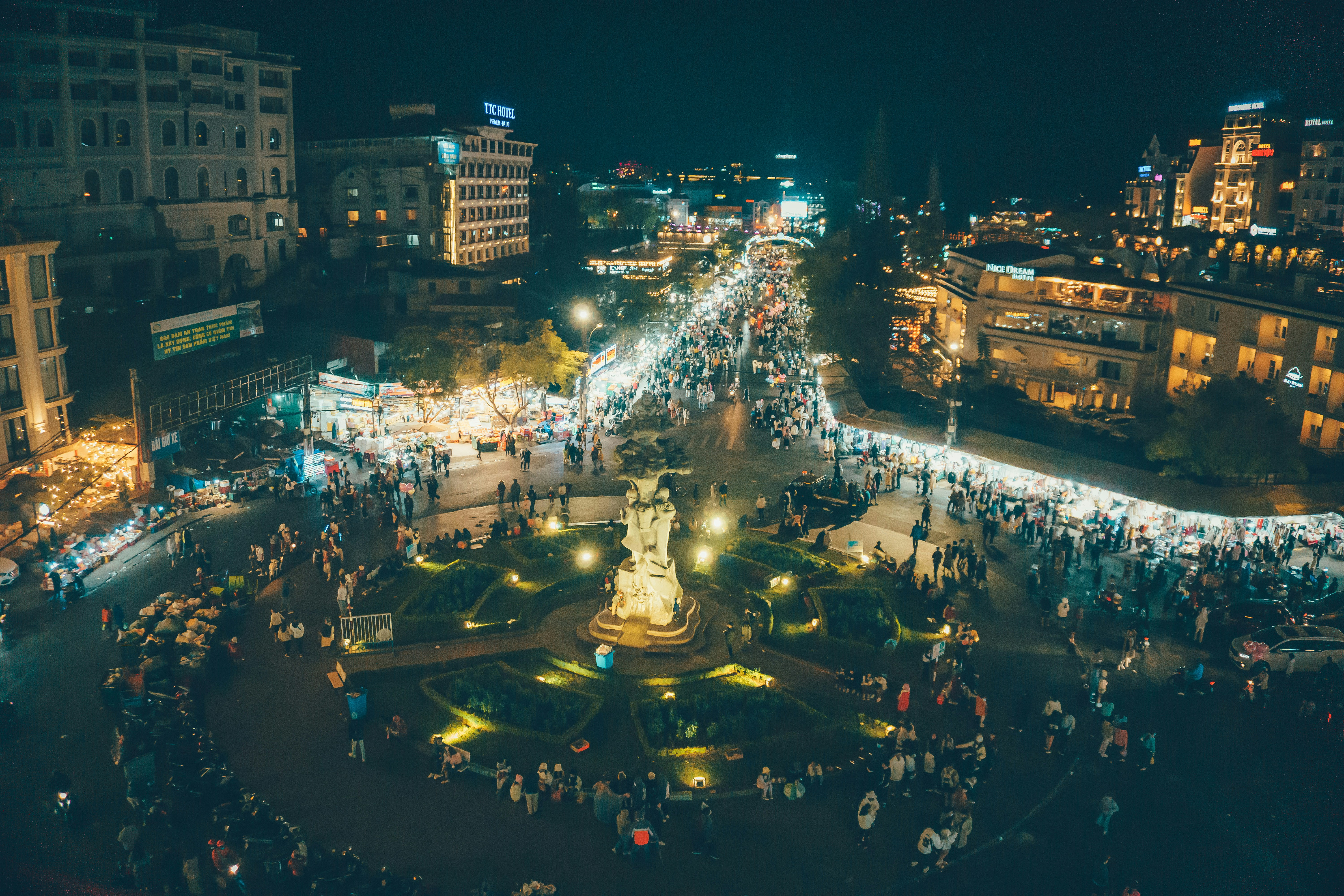 An aerial view of a city square at night photo – Free Lam dong Image on ...