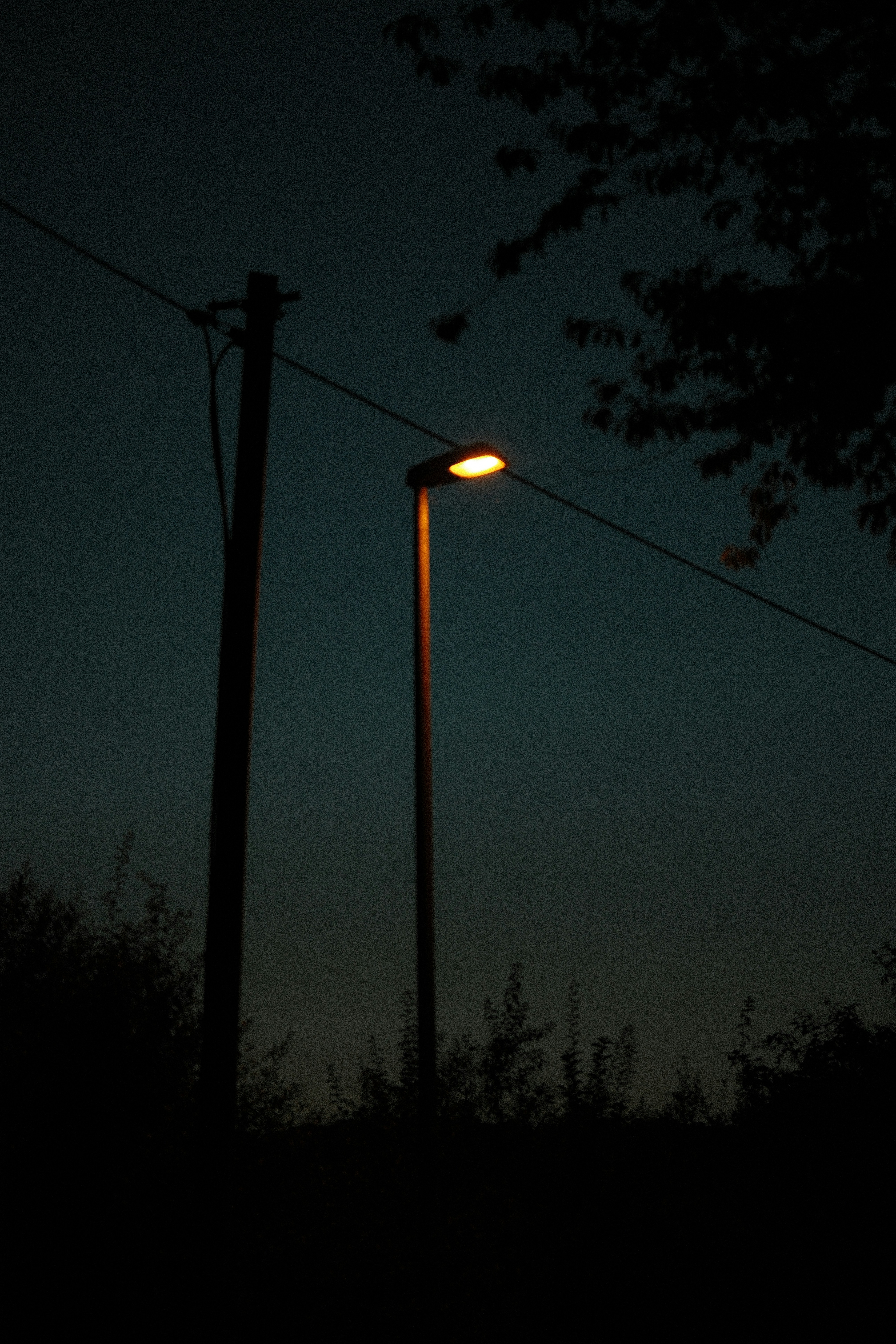 A street light is lit up at night photo – Free Freiburg im breisgau ...