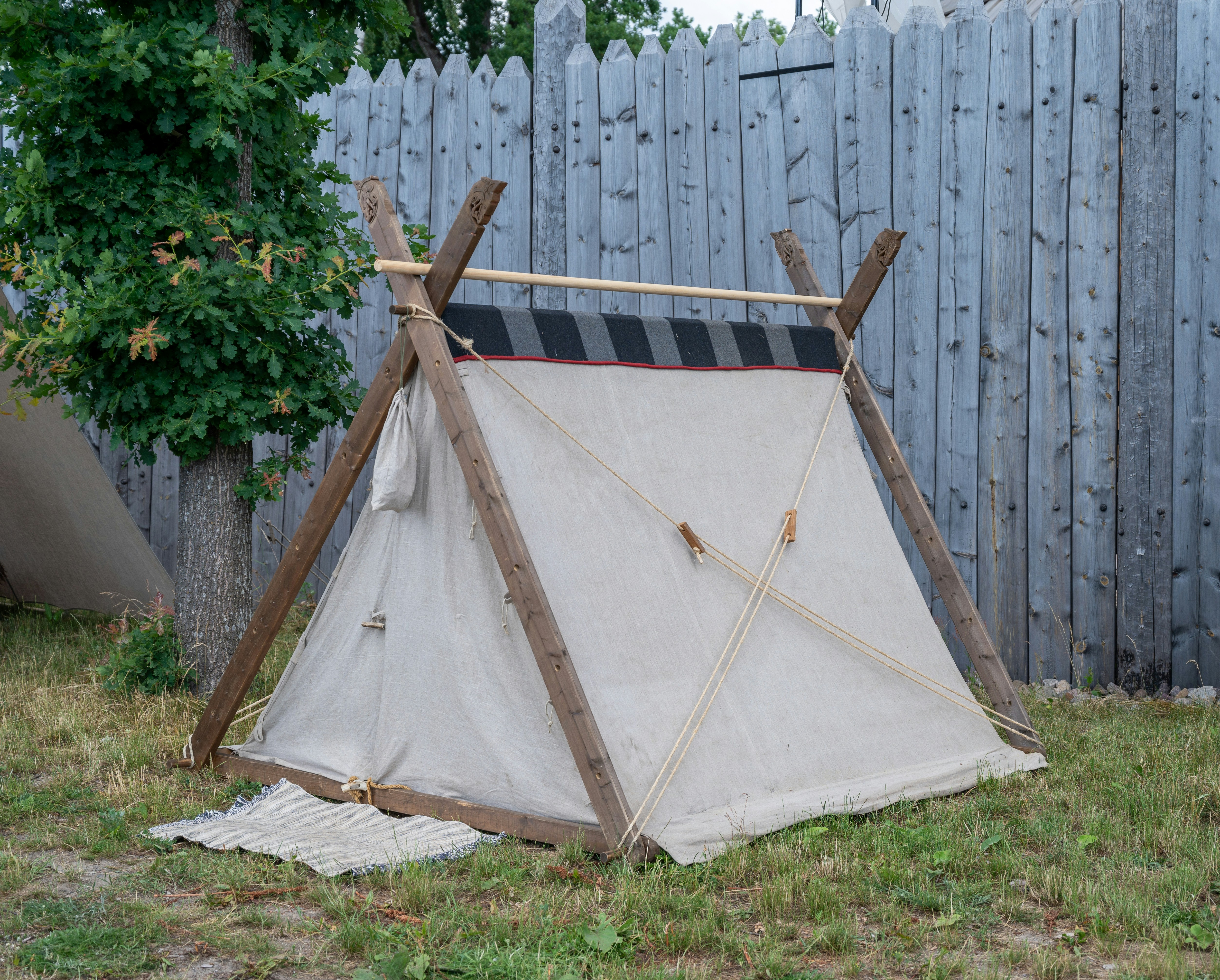 Backyard Camp: A Canvas Tent Framed by Weathered Timber