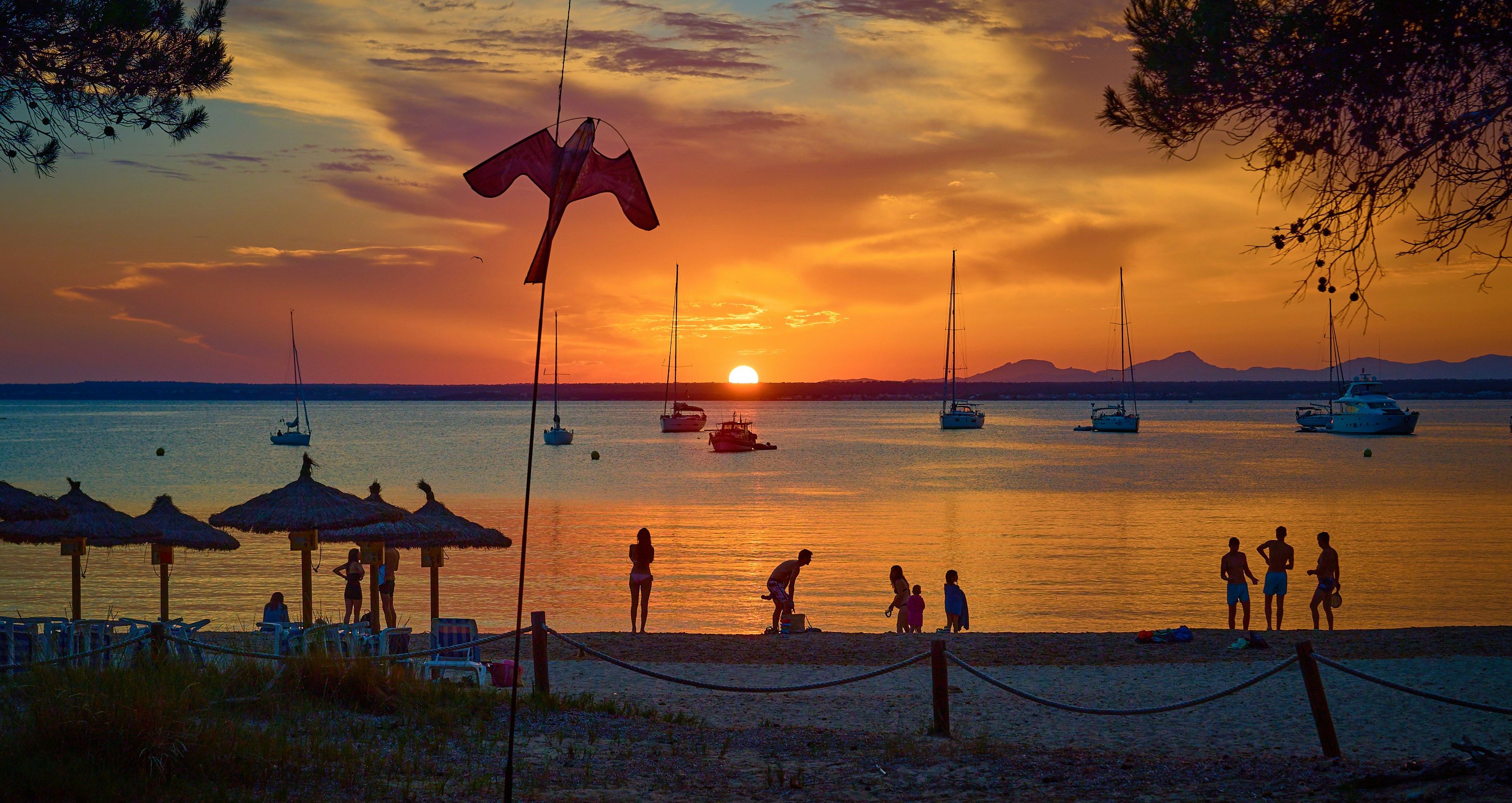 Sunset Silhouettes over a Serene Bay