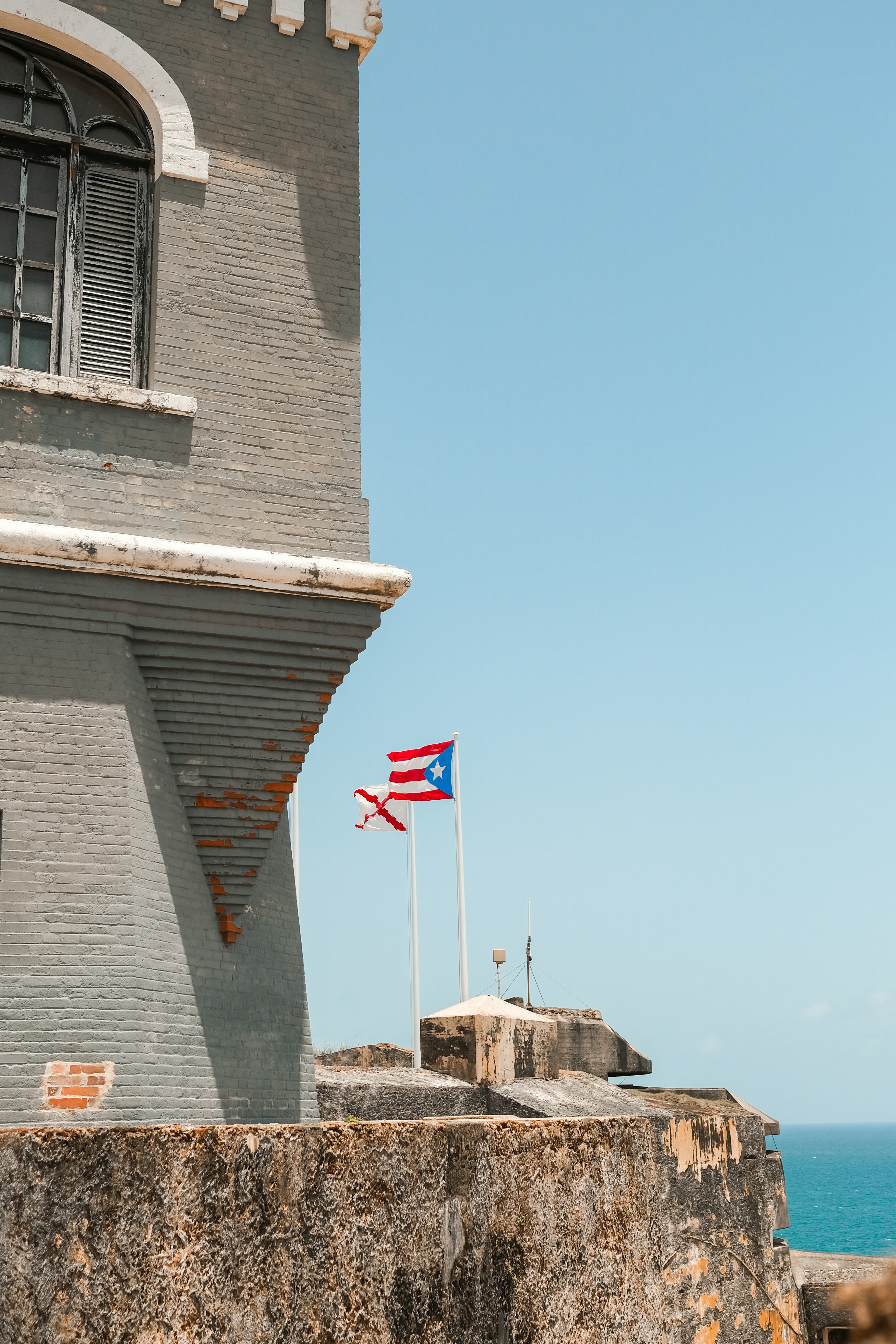 Flagpoles at the Edge: A Weathered Bastion Overlooking the Blue Atlantic