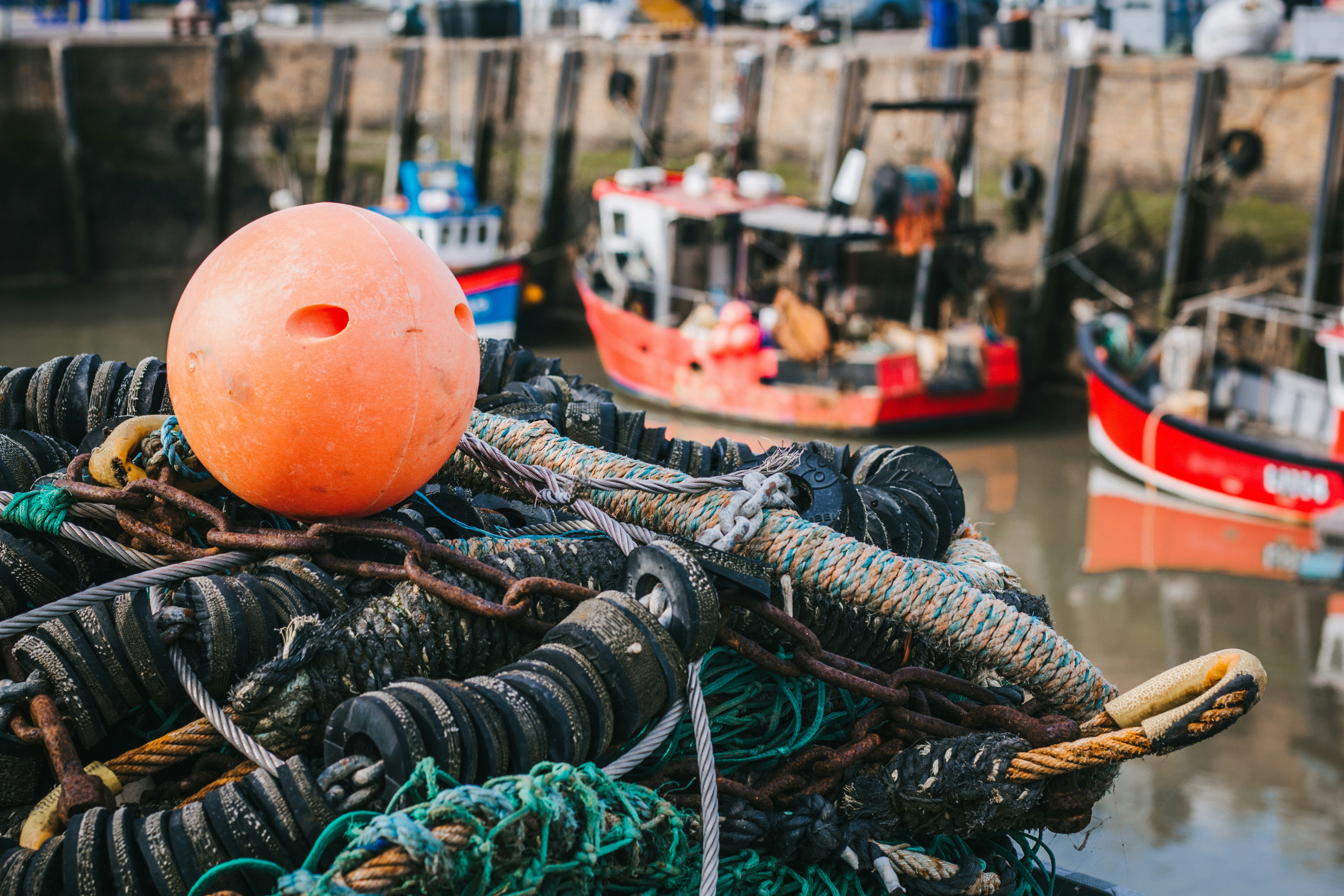 A pile of fishing nets sitting next to a body of water photo – Free ...