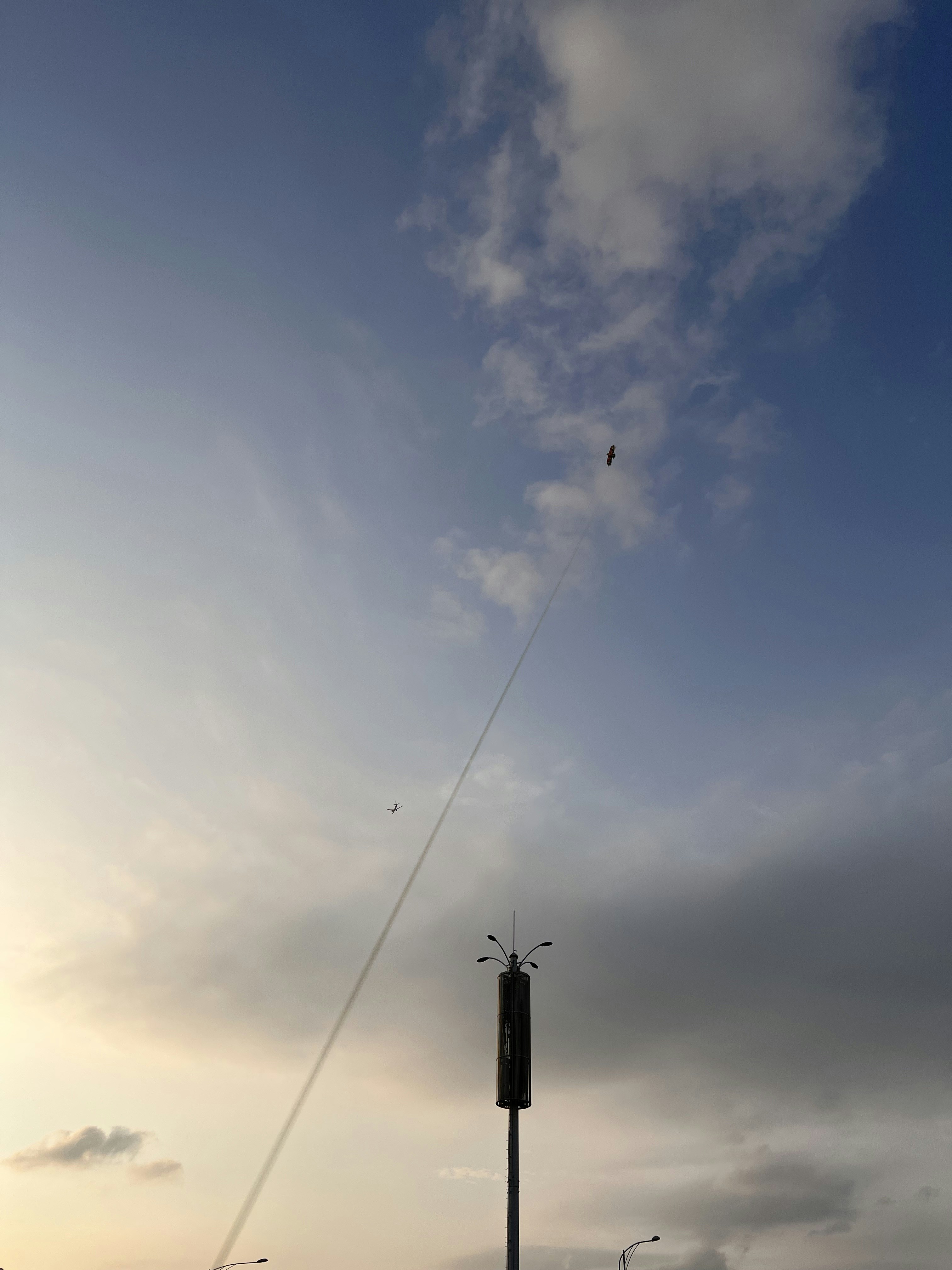 Lamppost at Dusk Beneath a Diagonal Sky Thread