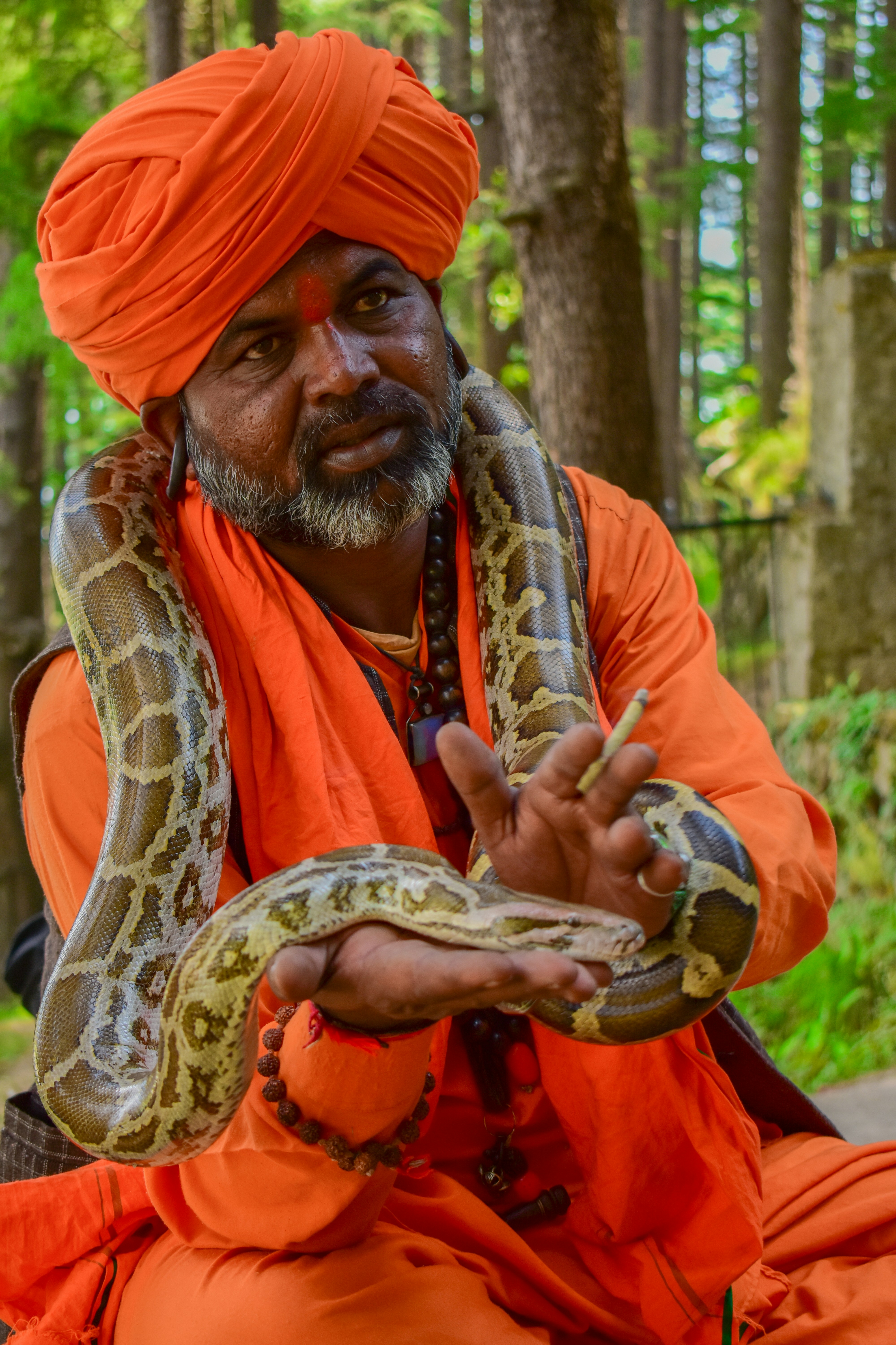 Man holding snake