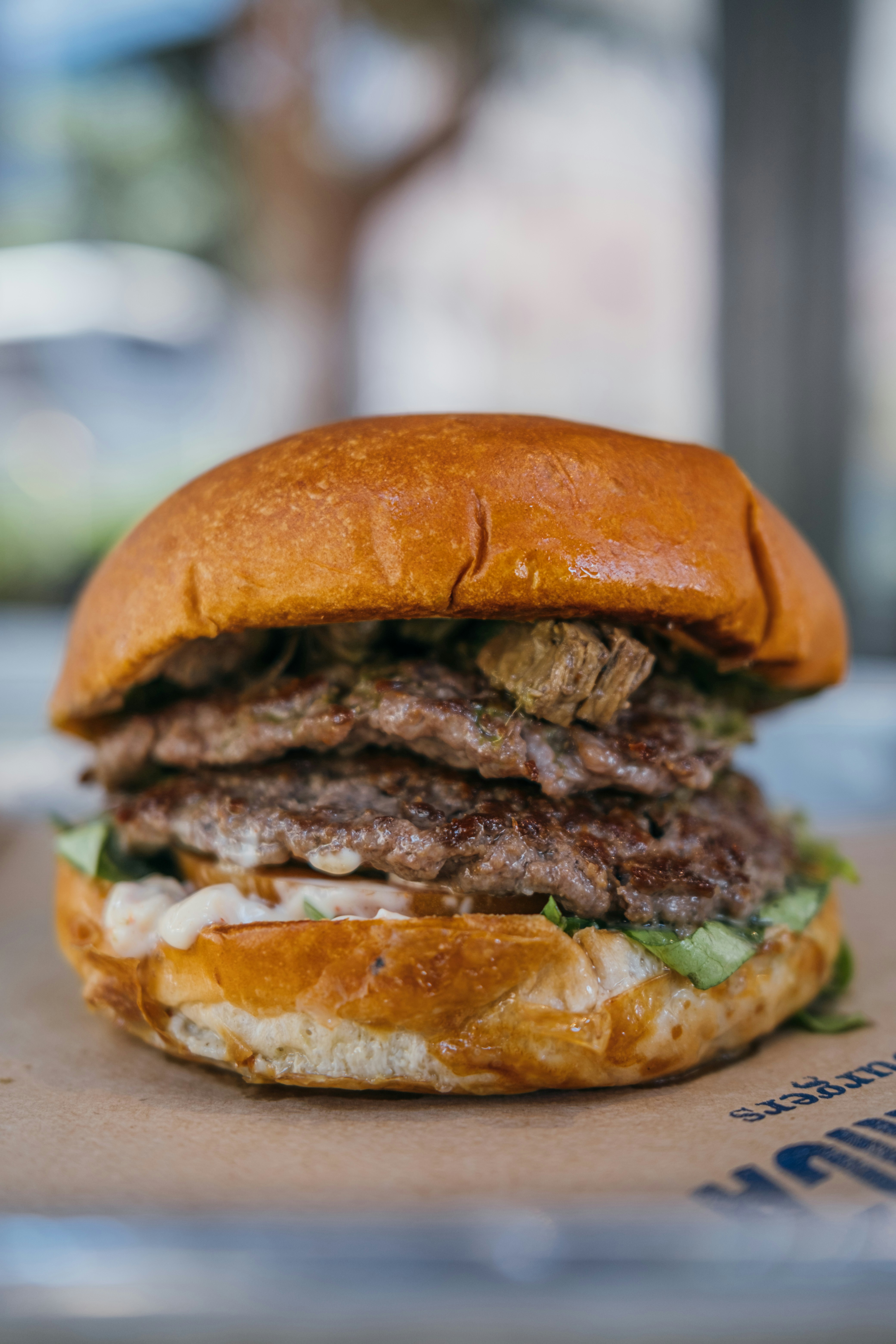 A close up of a hamburger on a tray photo – Free America burgers Image ...