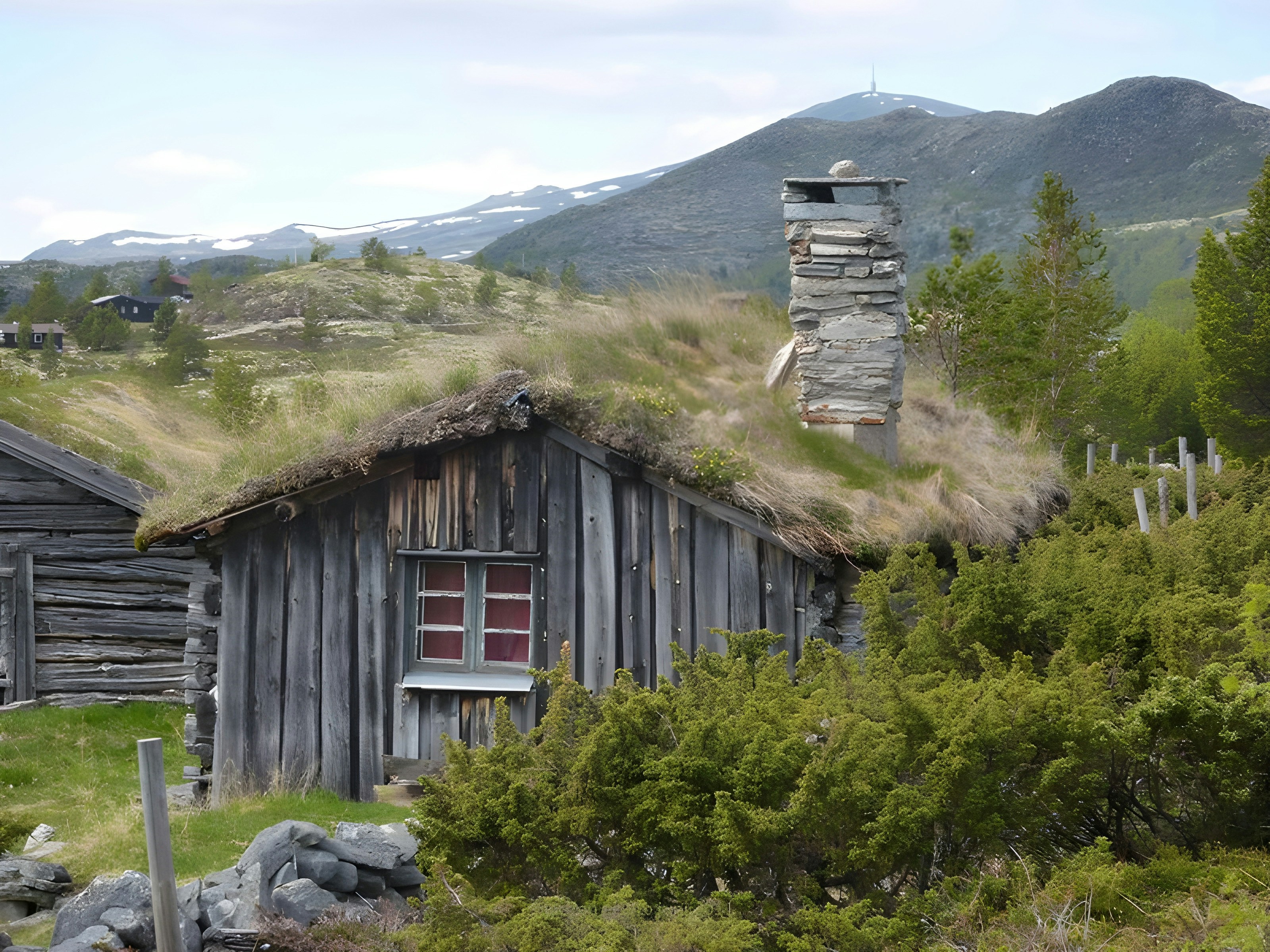 A house with a grass roof in the mountains photo – Free Rondane Image ...